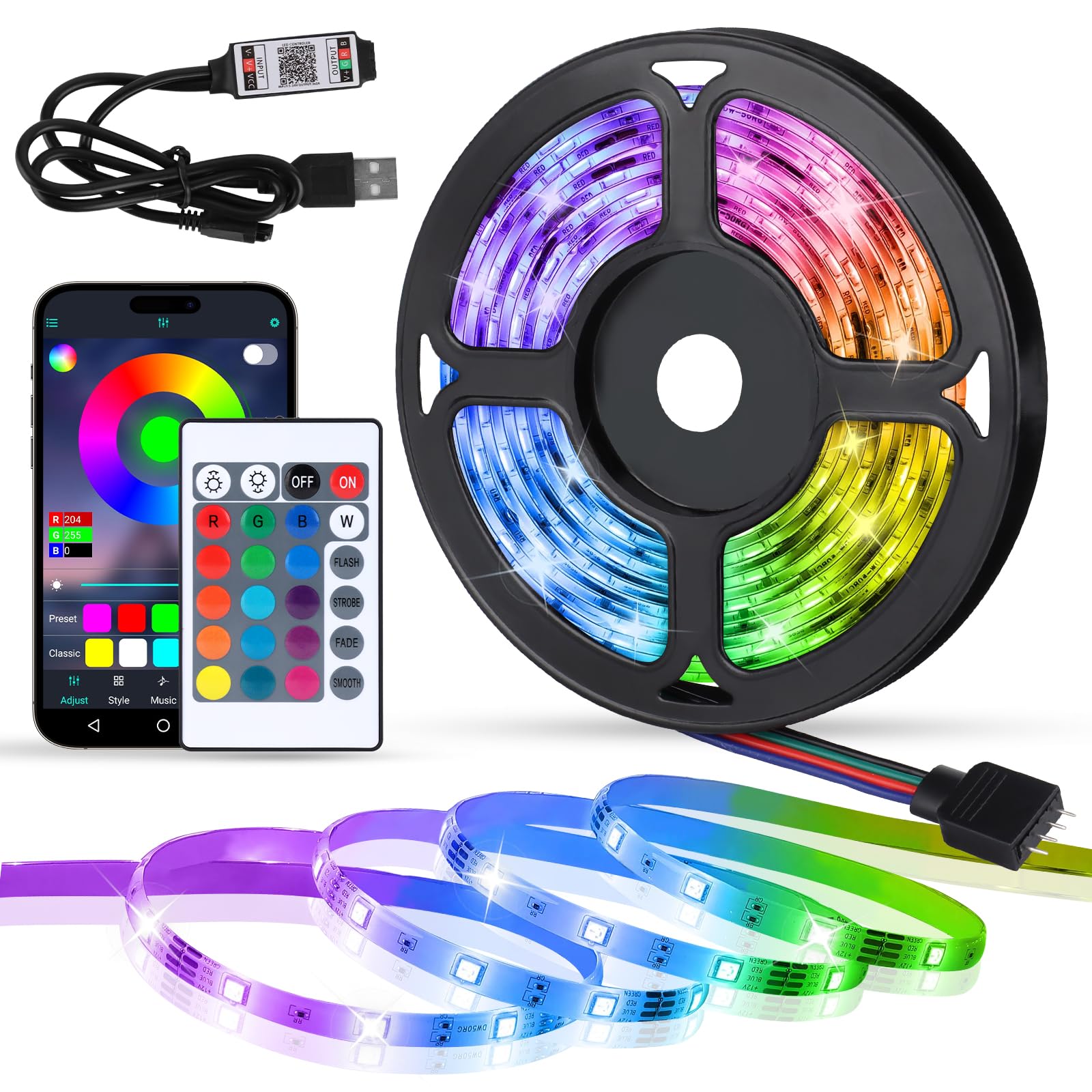 MXTIMWAN Ruban LED 5M,RGB Bande LED,Bandeau LED,Bleutooth Bande LED ...