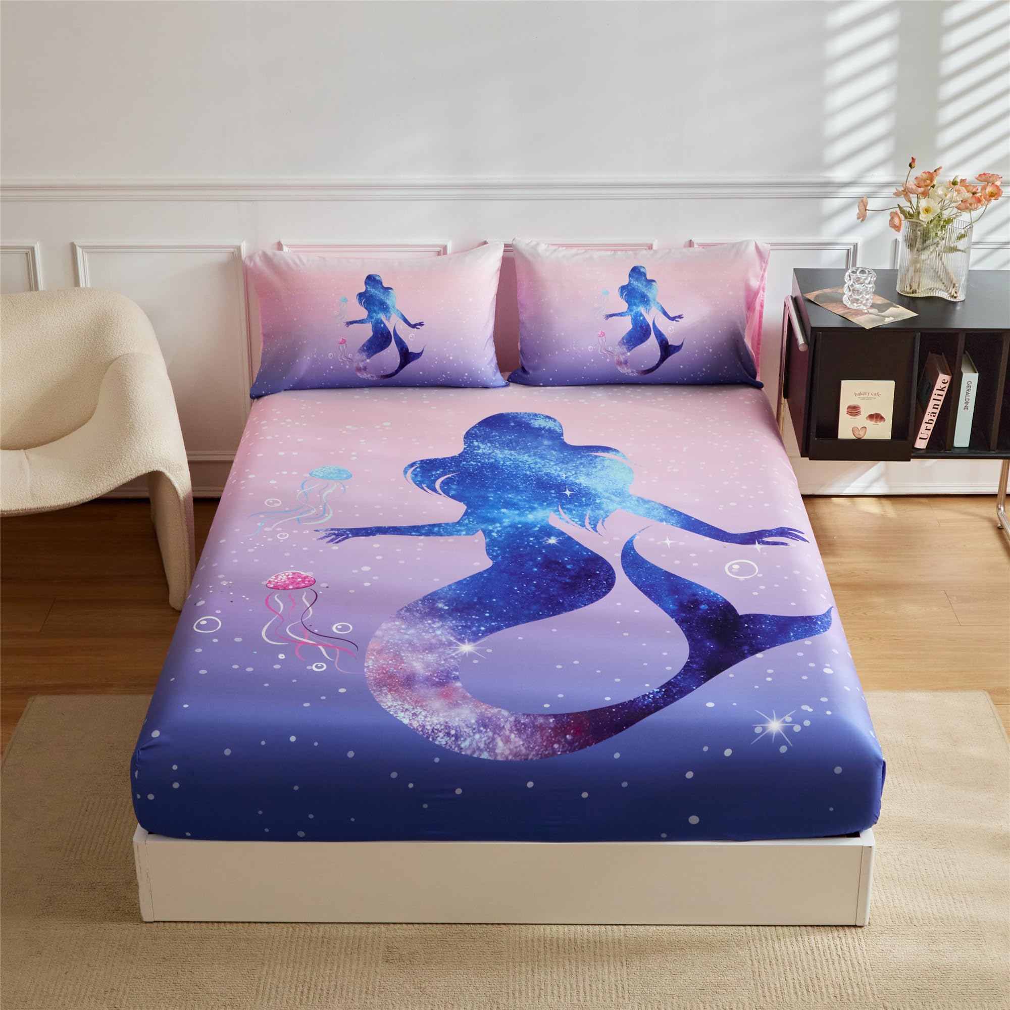 Amazon.com: URLINENS Mermaid Fitted Sheet Twin Size, Soft Microfiber ...