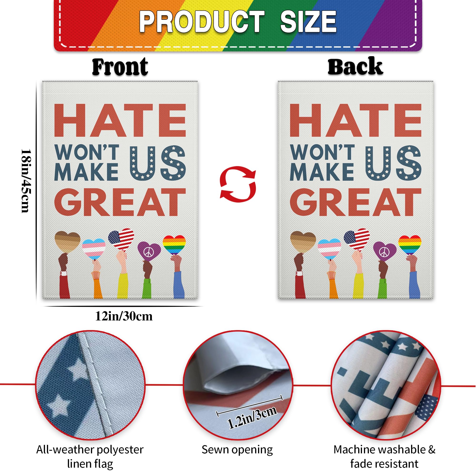 Snapklik.com : Hate Wont Make Us Great Garden Flag 12 X 18 Inch Double Sided Diversity Equity ...