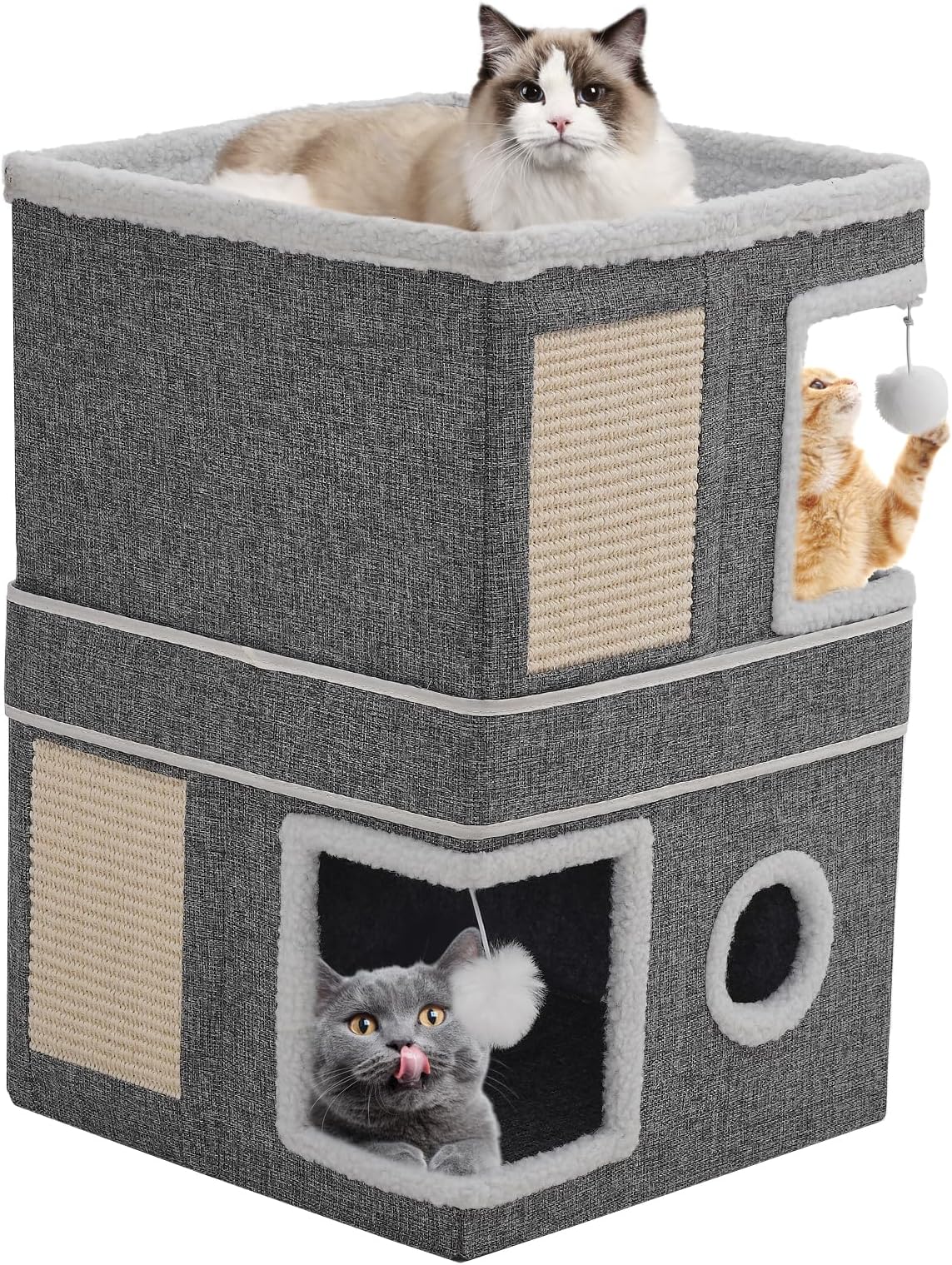 3 Storey Cat House for Indoor Cats Cube Condo, Stackable Cat Cave Beds ...