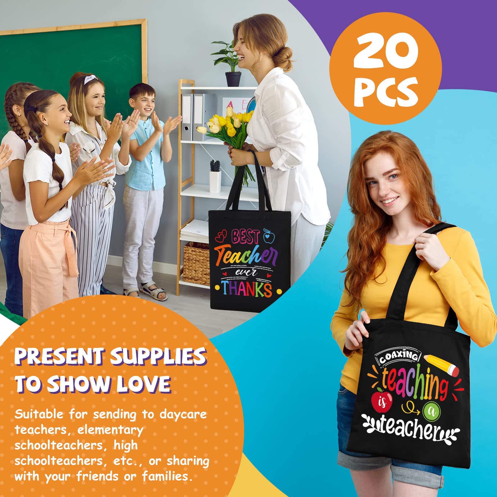 Snapklik.com : Eccliy 20 Pcs Teacher Appreciation Tote Bags Teacher ...