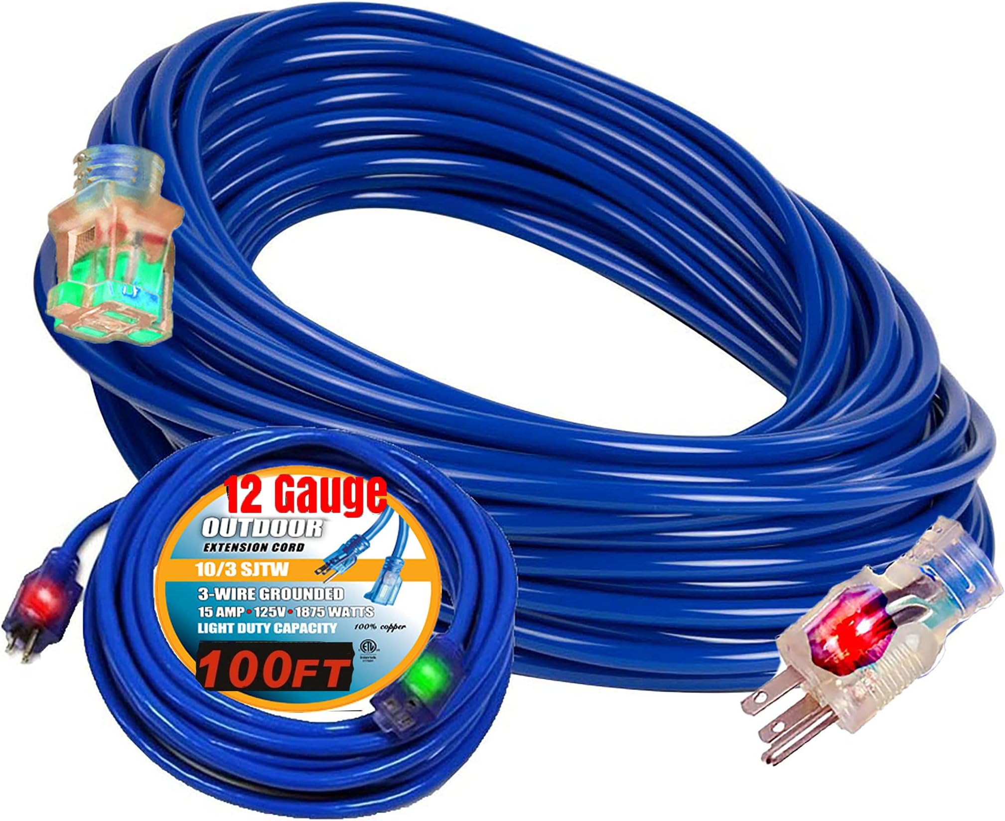 Amazon.com: pizety 12/3 75 FT Extension Cord Indoor Outdoor Heavy Duty ...
