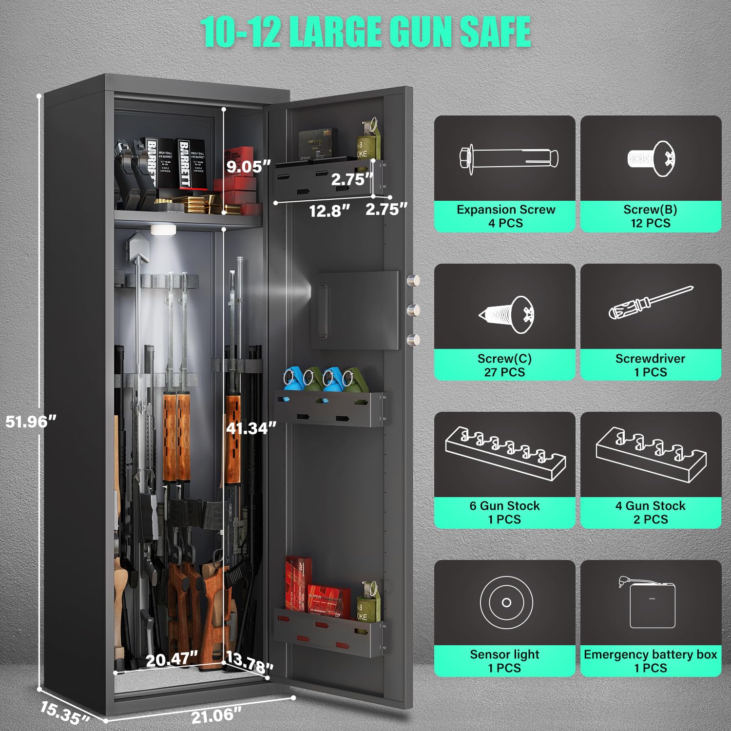 Lighted Gun Cabinet 5 Rifle Long Heavy Duty Gun Cabinet With Digital