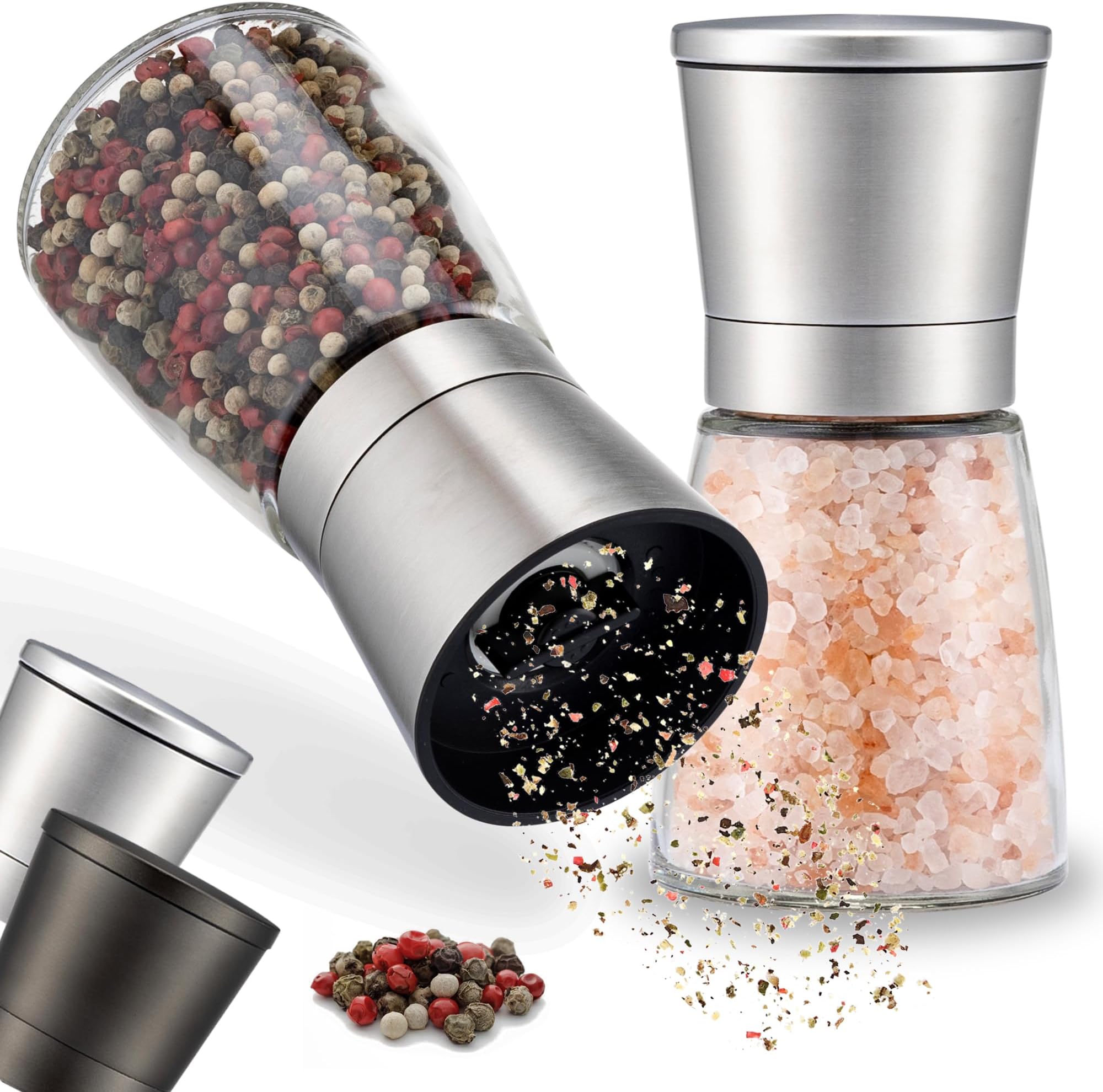 Kimsky Pepper Mill Set of 2, Spice Mill with Ceramic Grinder ...