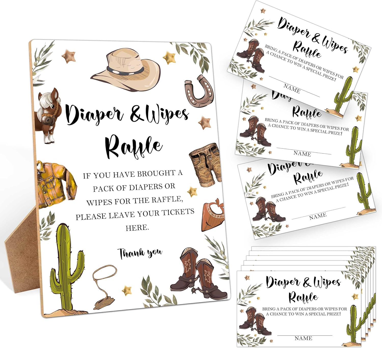 Amazon.com: Diapers Wipes Raffle, Cowboy Diaper Raffle Tickets for Baby ...