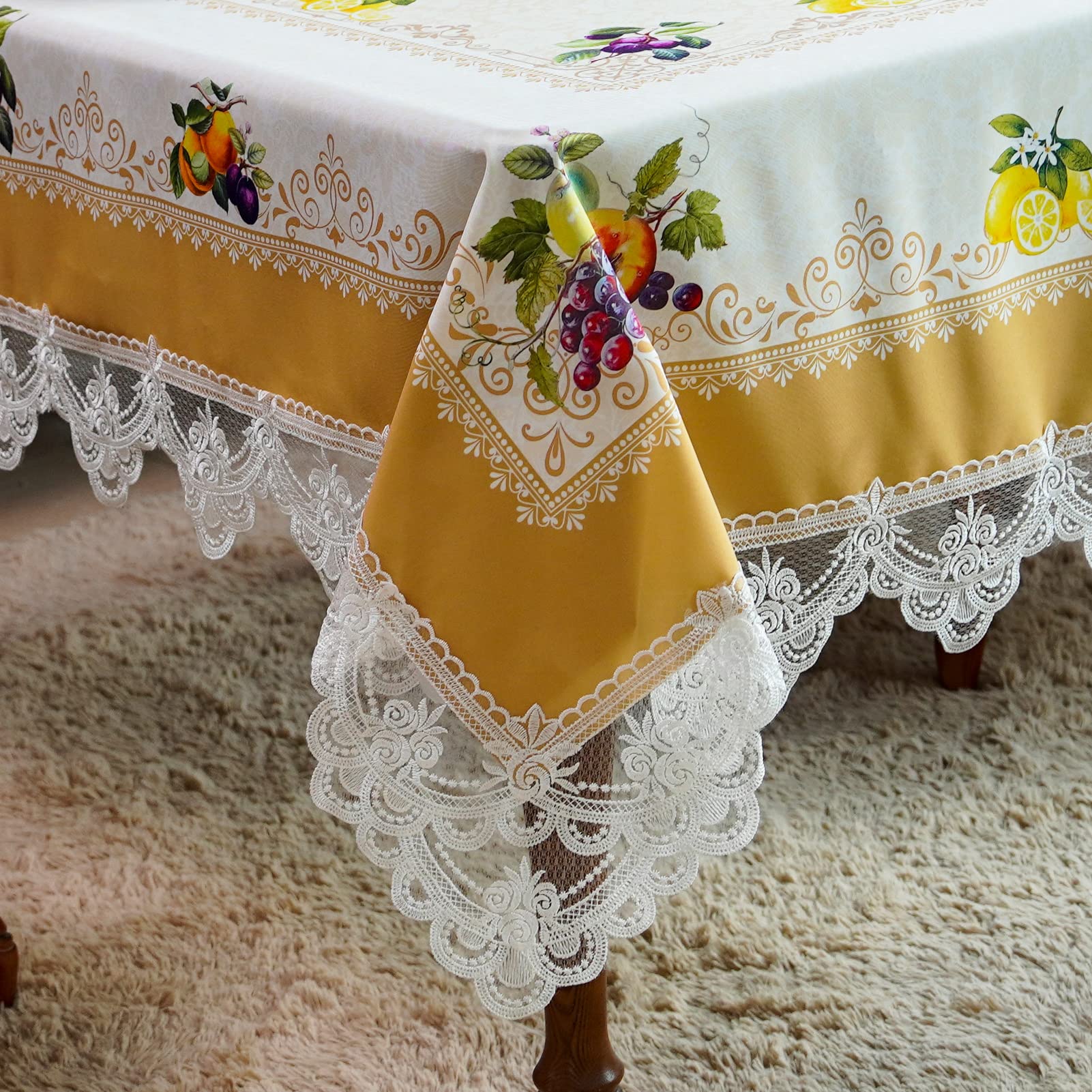 Amazon.com: SUTAVIA Yellow Lemon Tablecloth Fruit Decor White Lace ...