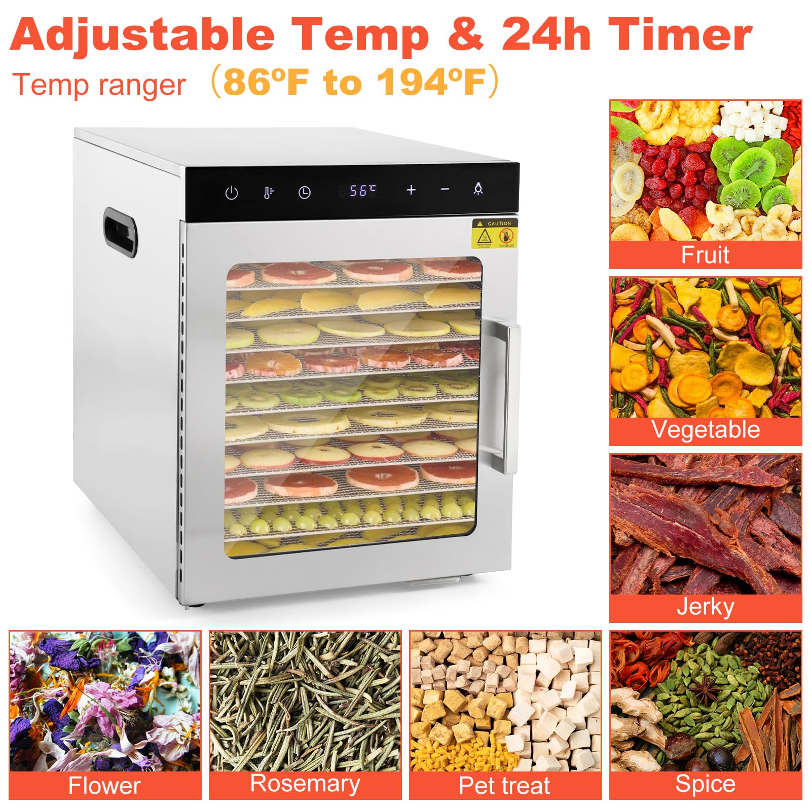 Hiteemer Food Dehydrator, 10 Stainless Steel Trays Dehydrators for Food ...