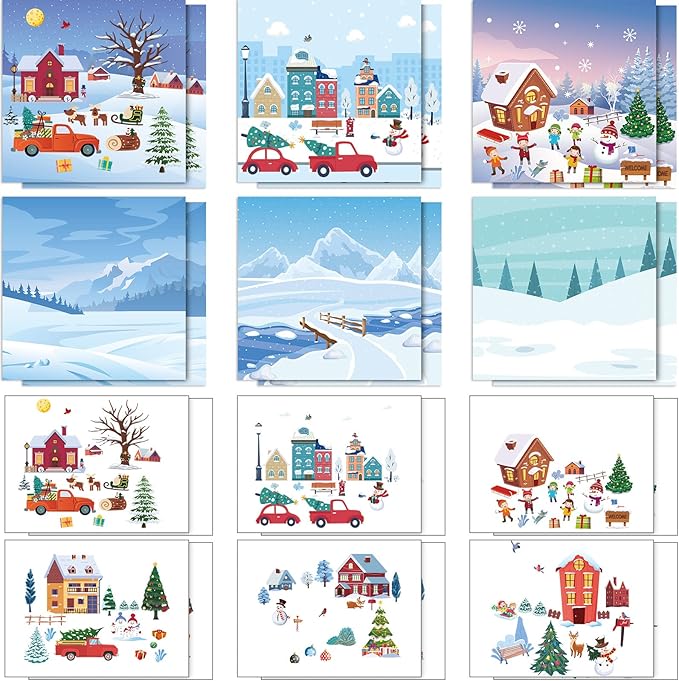 Amazon.com: 24 Pcs Winter Sticker Scene Craft for Kids Make Your Own ...