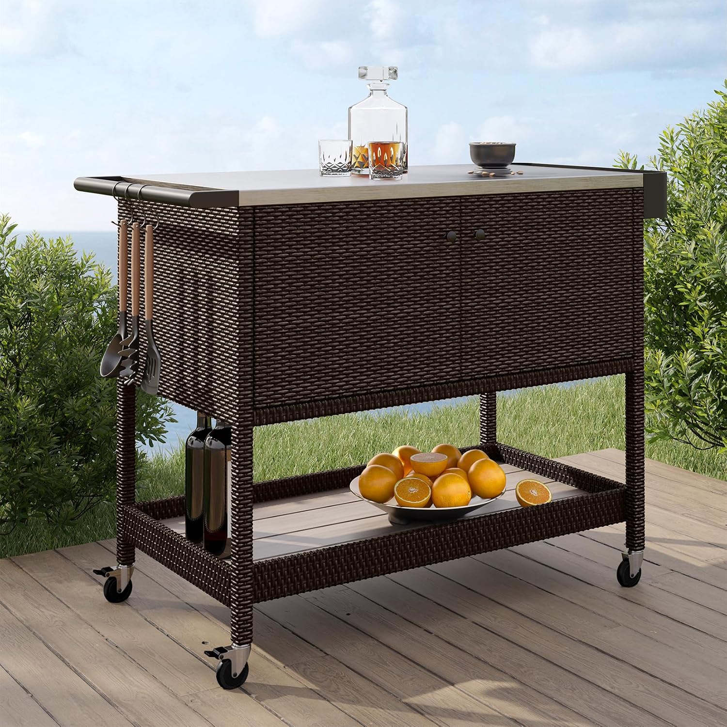Grand patio Outdoor Bar Cart, Wicker Bar Table with Australia | Ubuy