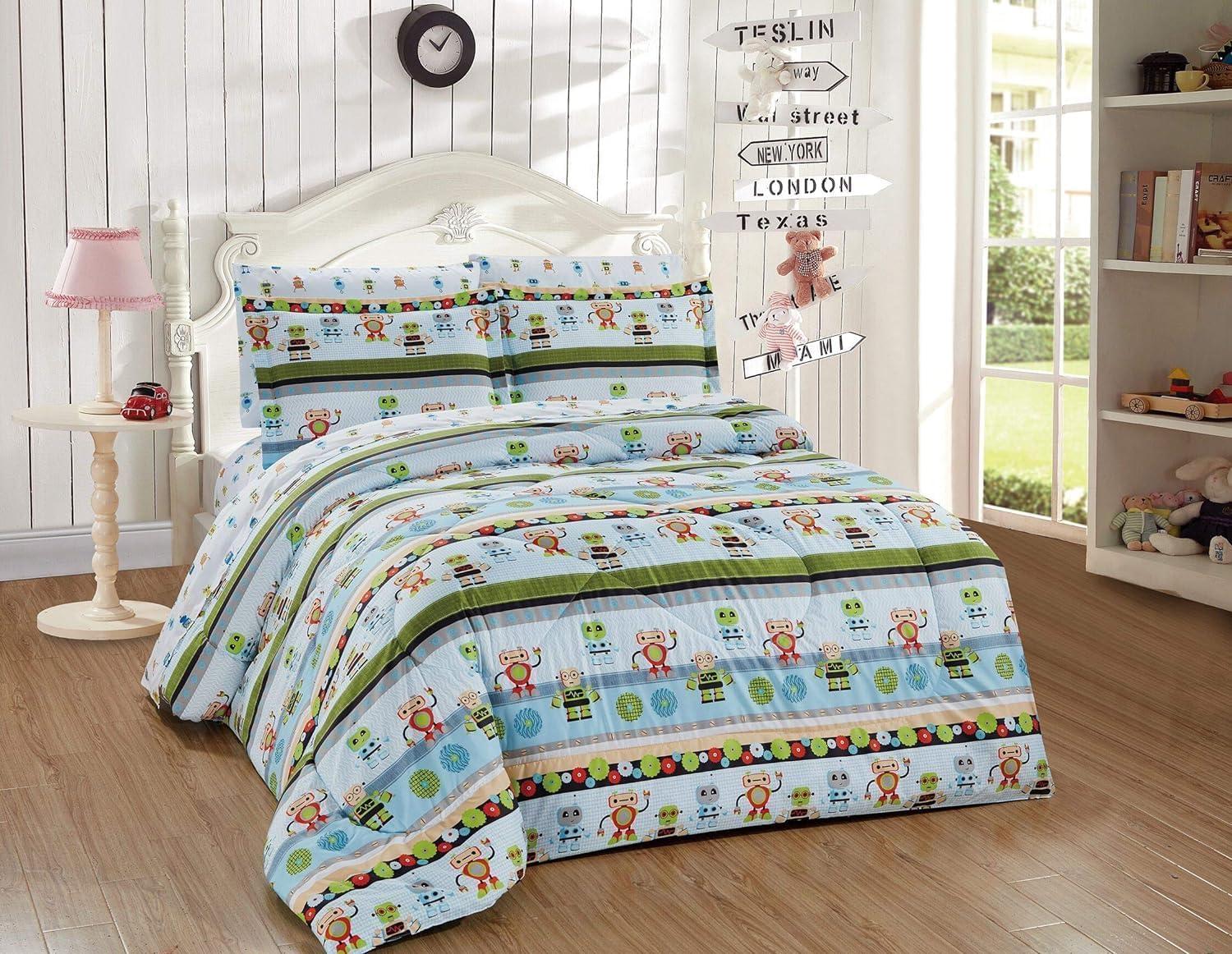 Amazon.com: Comforter Kids Boys Robot Comforter Set Bed in Bag w/Shams ...