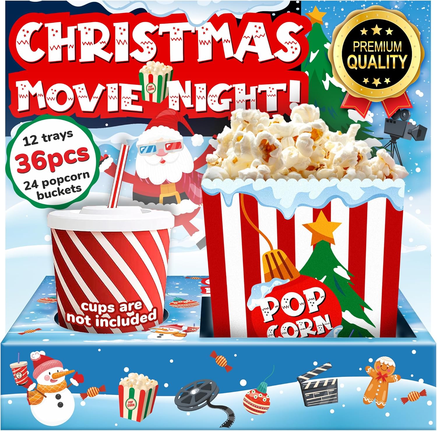 Amazon.com: Movie Night Christmas Party Supplies - Snack Trays 12pcs ...