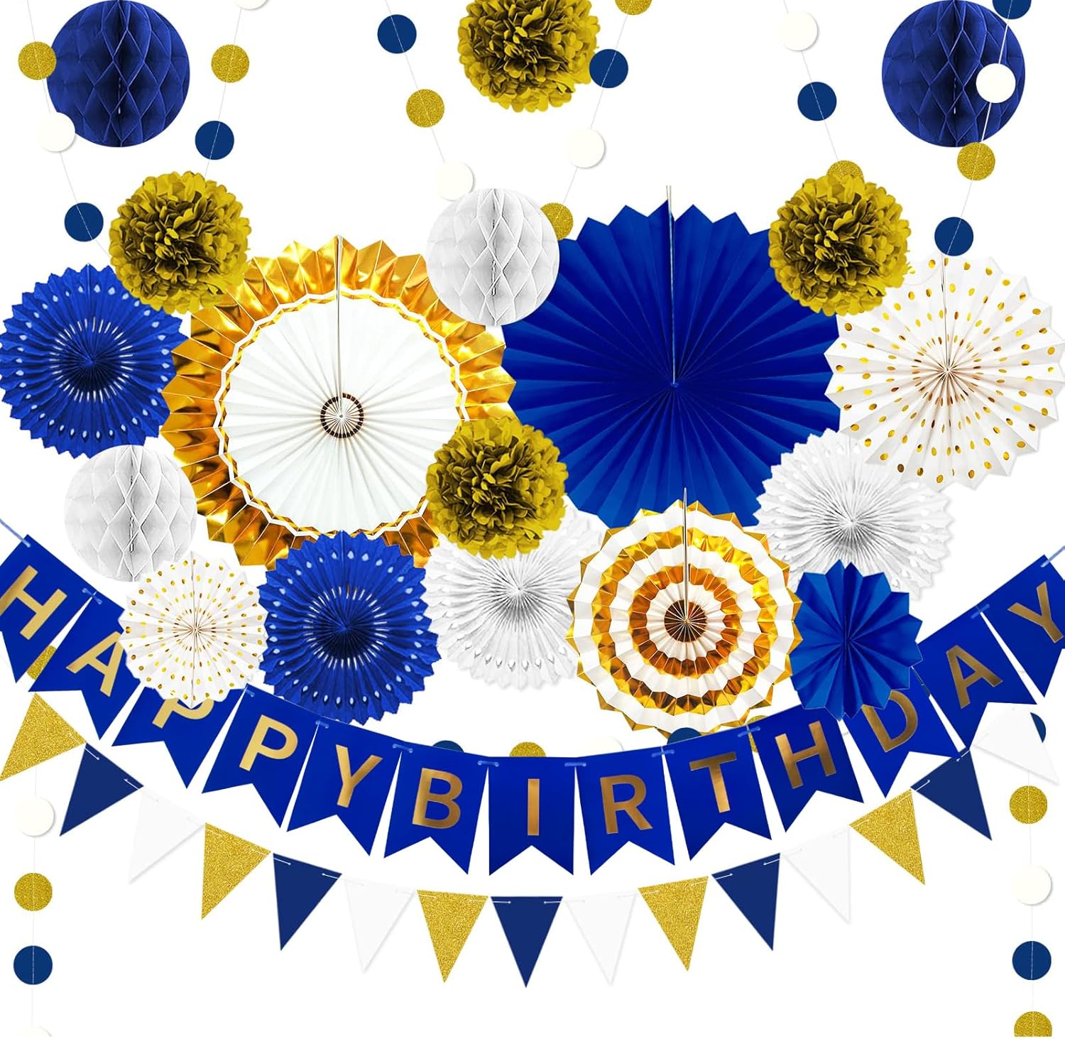 Amazon.com: Navy Blue and Gold Happy Birthday Party Decoration 24Pcs ...