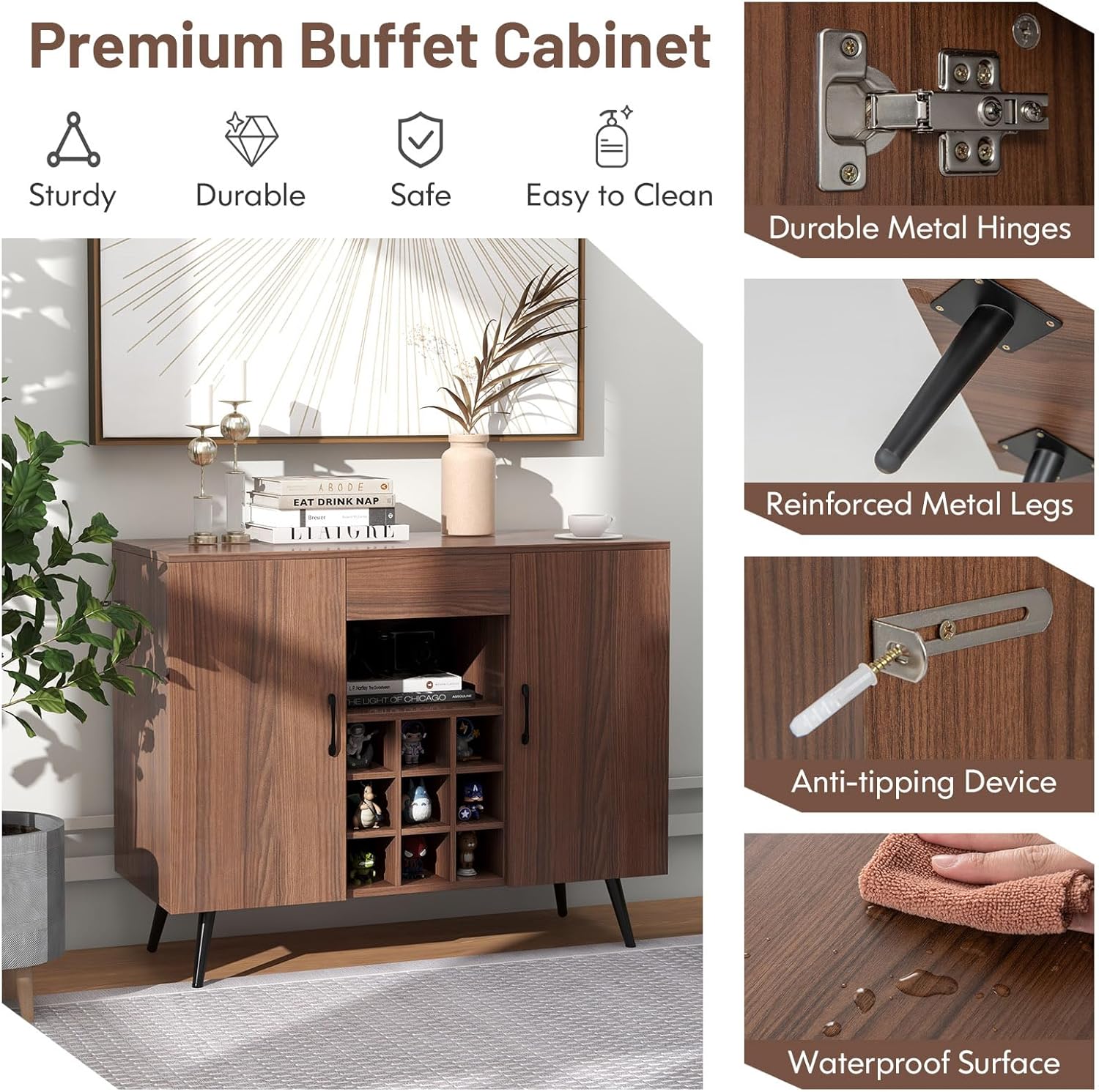 COSTWAY Aparador de buffet, moderno servidor de buffet con estante ...