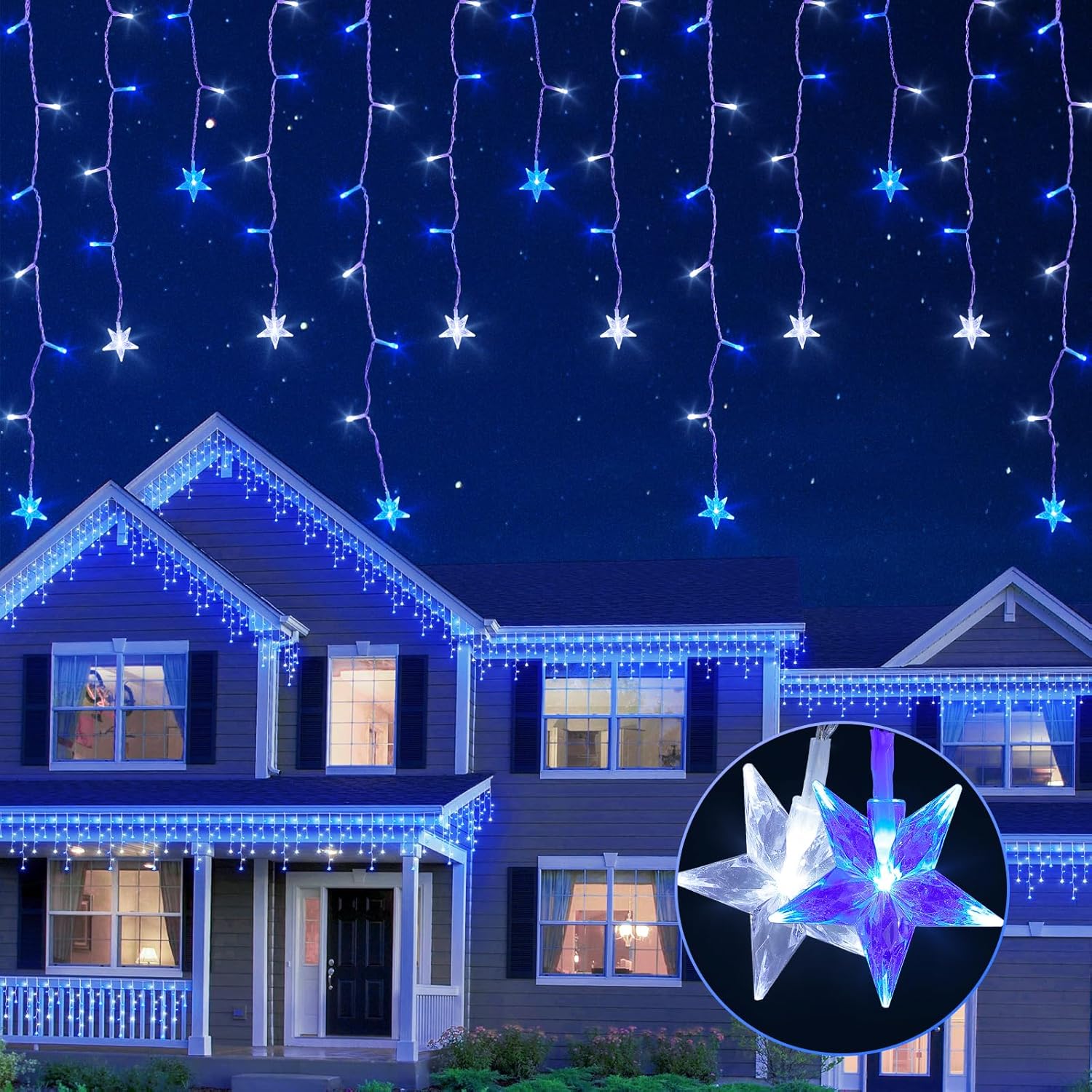 oopswow Icicle Lights Outdoor,16.5FT 200 LED Curtain Fairy Lights,40 ...