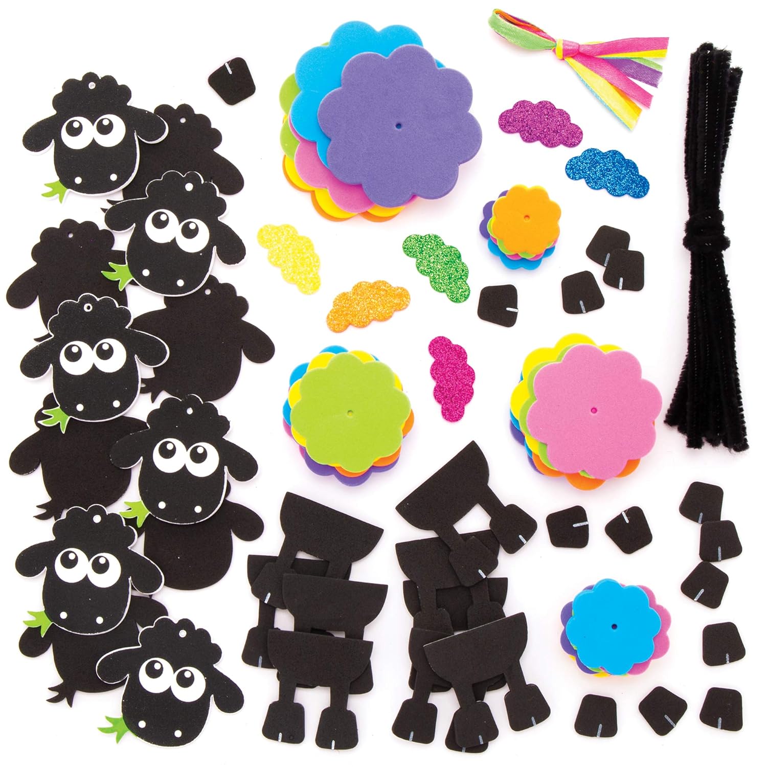Baker Ross AT464 Fluffy Sheep Stacking Kits – Pack of 6, Foam Craft ...