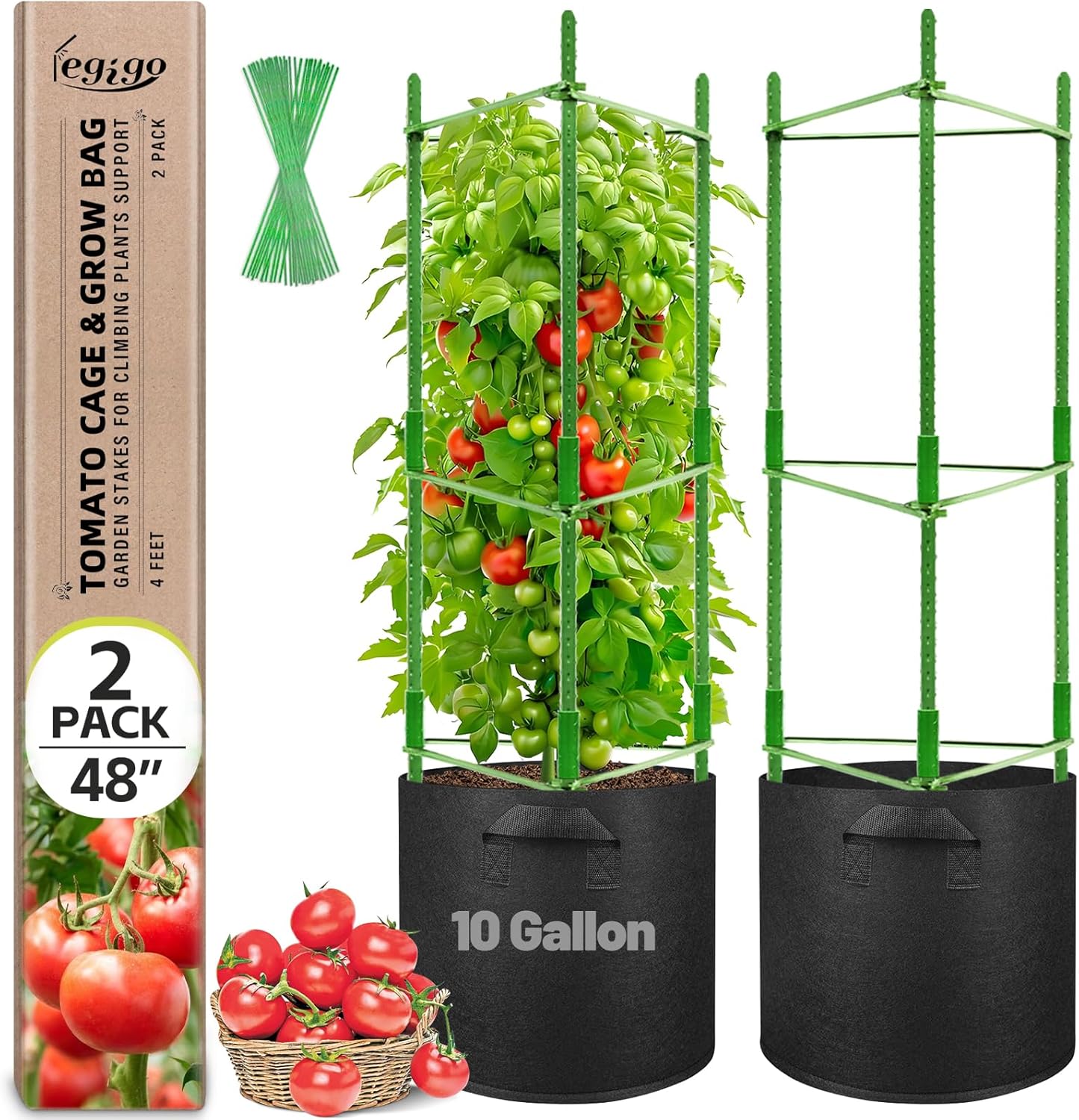 Amazon.com : Legigo 2 Pack Tomato Cages with 10 Gallon Grow Bags ...