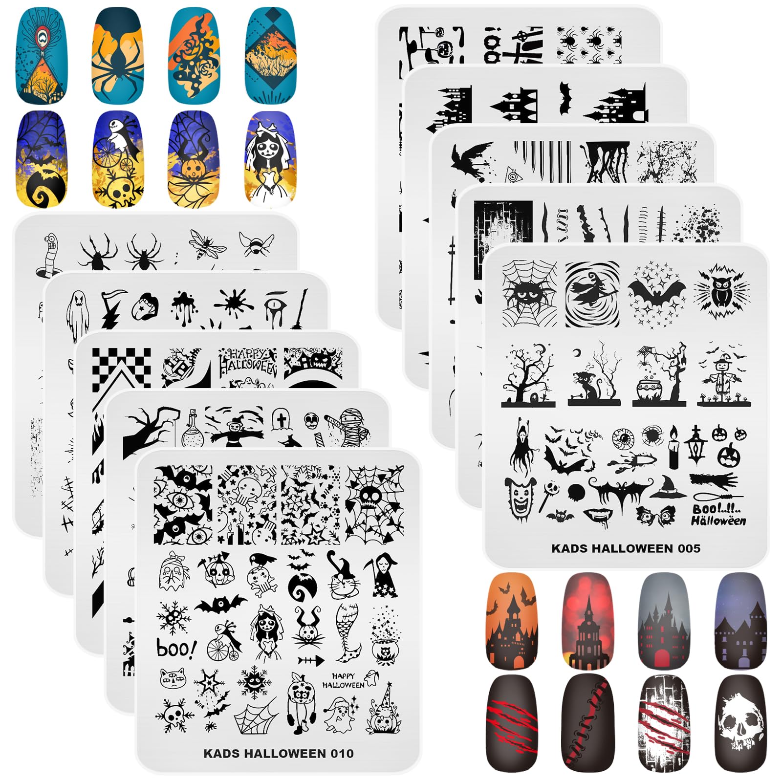 Amazon.com: Rolabling 10pcs Nail Stamping Plates Set Halloween Horror ...