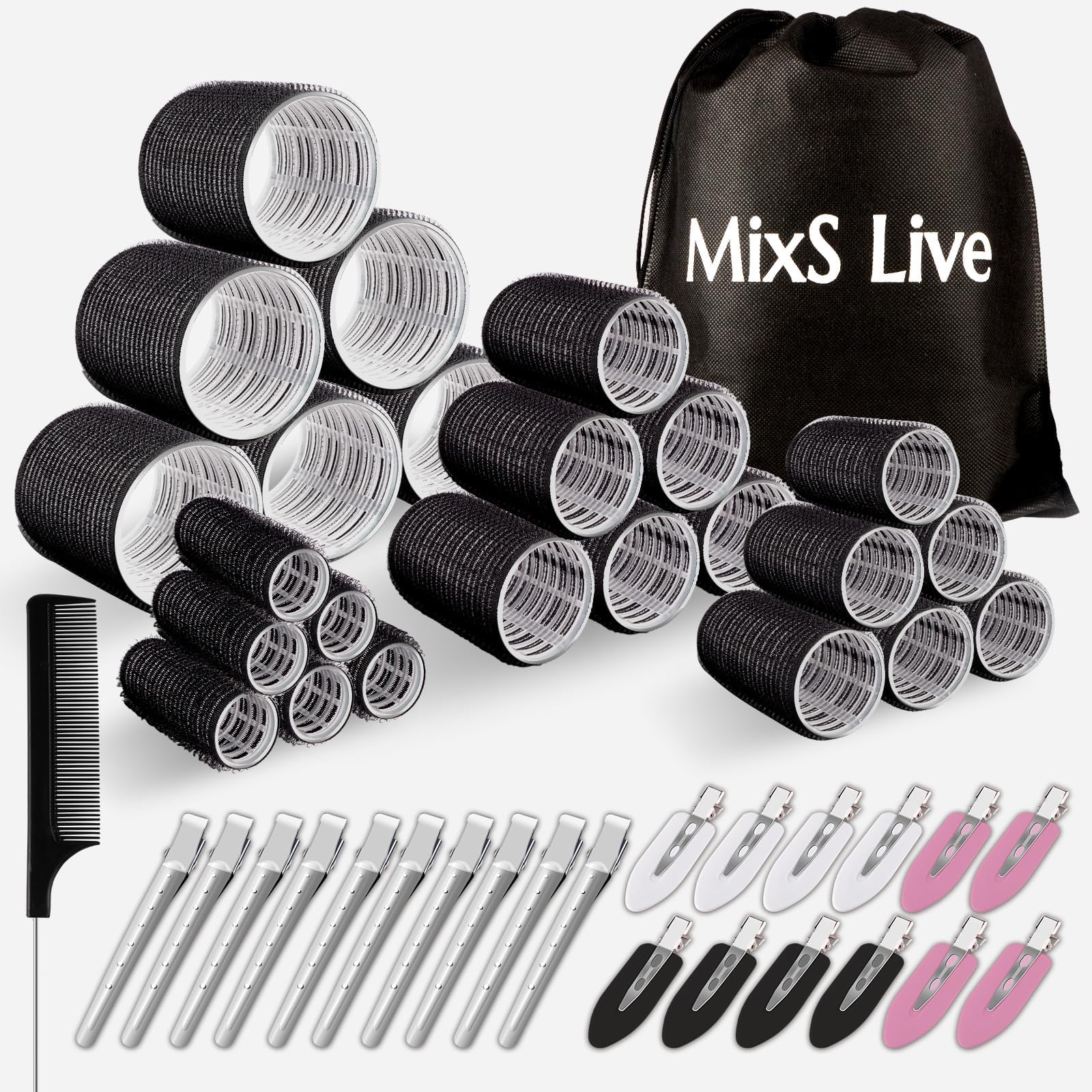 Amazon.com : 56 Pcs Hair Rollers Set for Blowout Look Long Hair, 30Pcs ...
