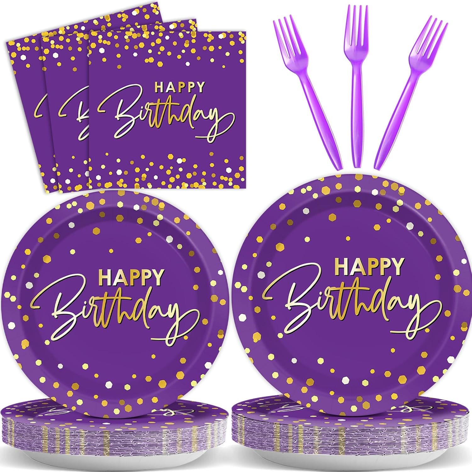 Amazon.com: Wiooffen 96PCS Purple Gold Birthday Paper Plates and ...