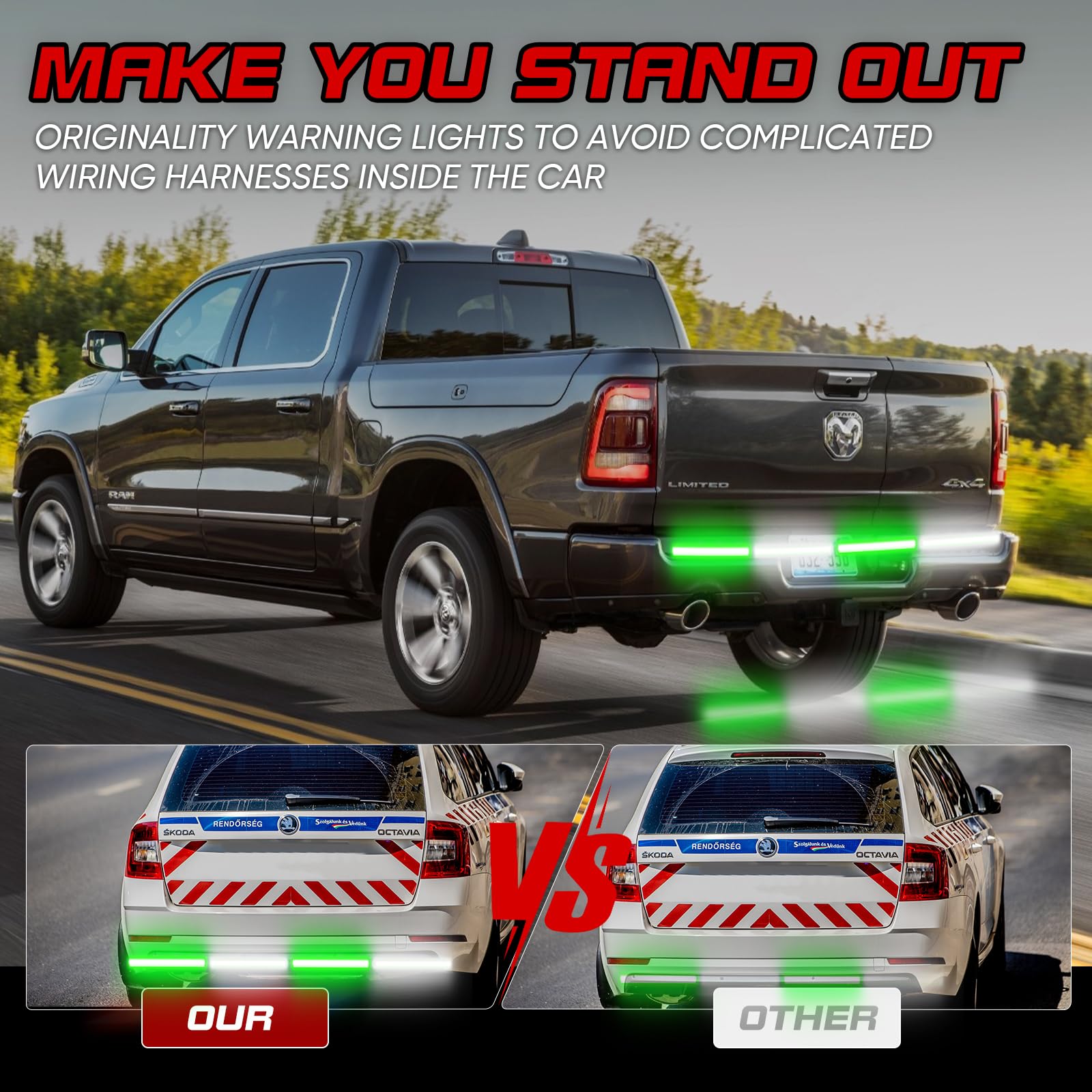 Snapklik.com : 60 Inch Tailgate Strobe Light Strip 288LED Green/White ...