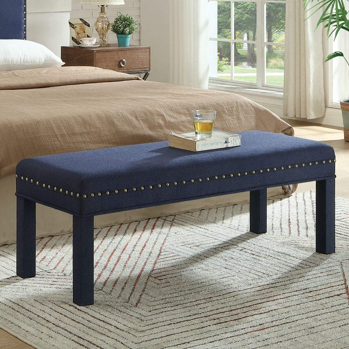 Amazon.com - 24KF Upholstered Linen Bed Bench with Nail Head Trim ...