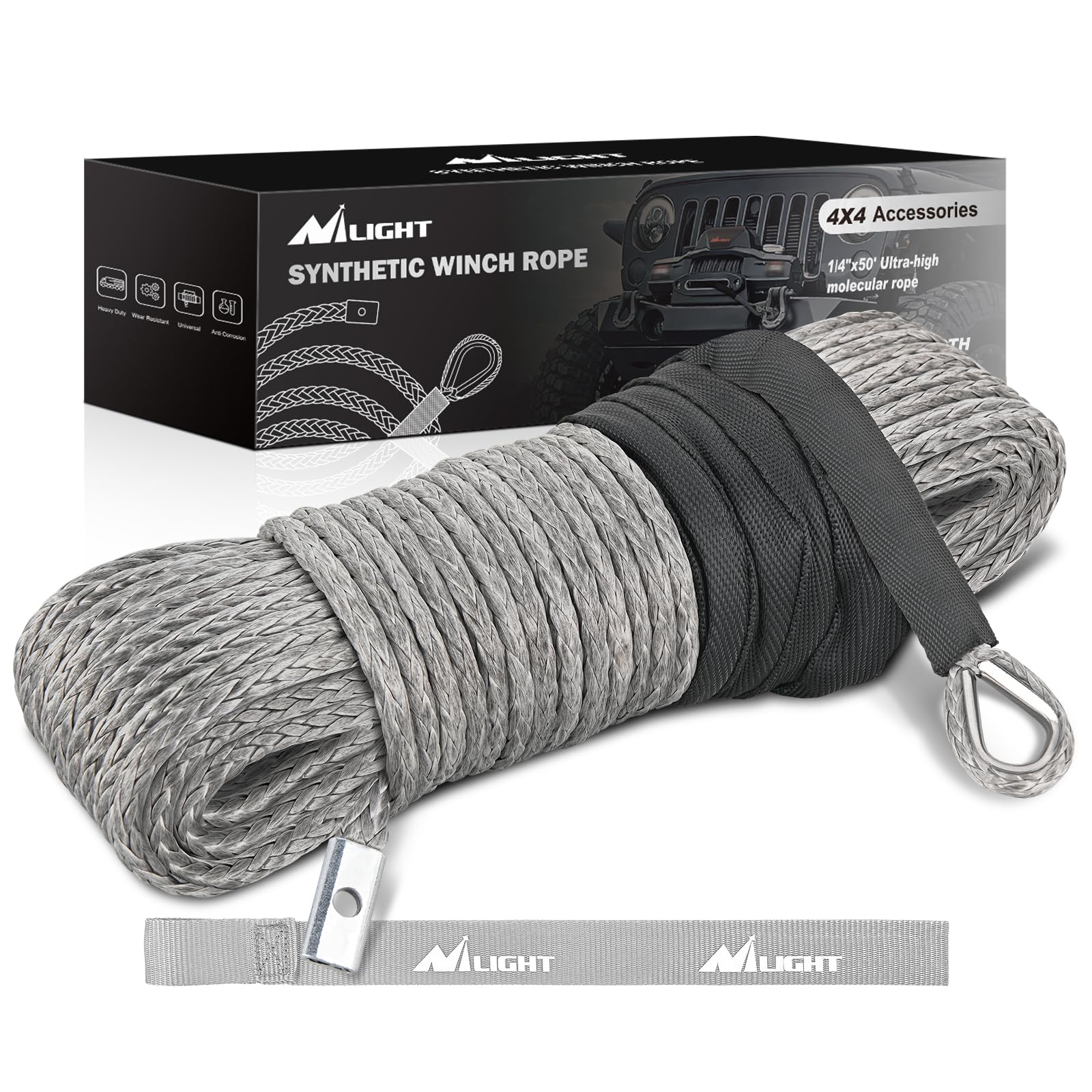 Amazon.com: Nilight Winch Rope 1/4 Inch x 50 Feet 9000 LBS Synthetic ...