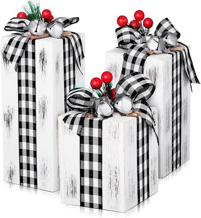 Amazon.com: Amyhill 3 Pcs Christmas Wooden Gifts Box Decor Christmas ...