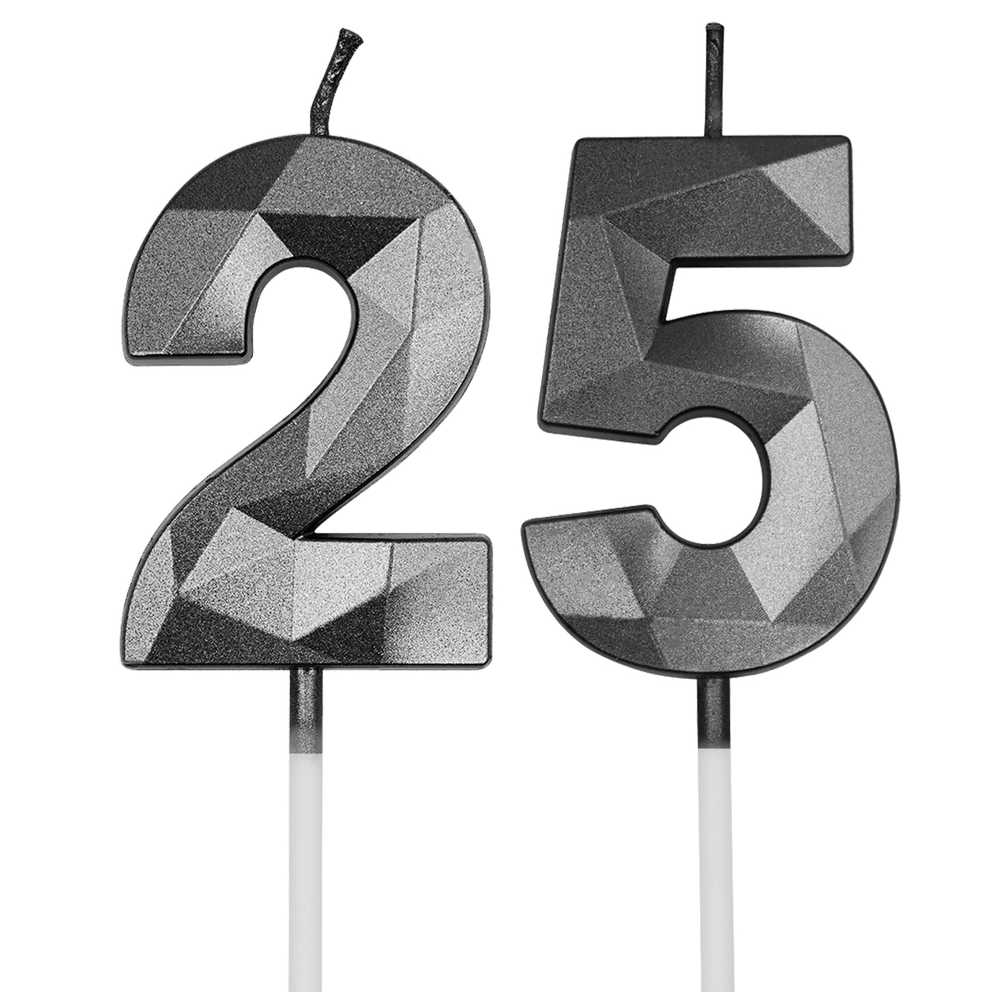 Amazon.com: 25th & 52nd Birthday Candles for Cake, Black Number 25 52 ...