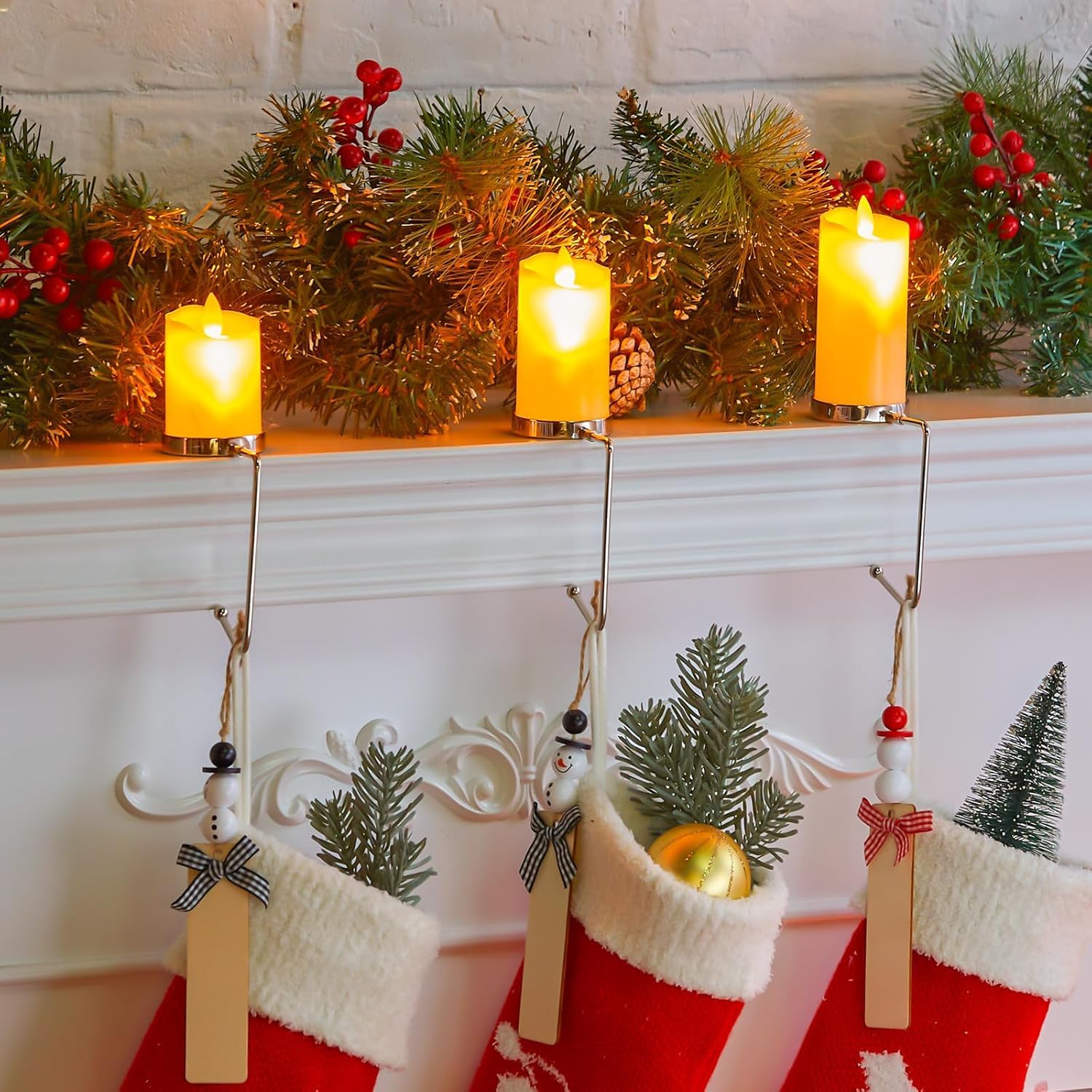 Amazon.com: Christmas Stocking Holders for Mantle LED Candle Lights Set ...