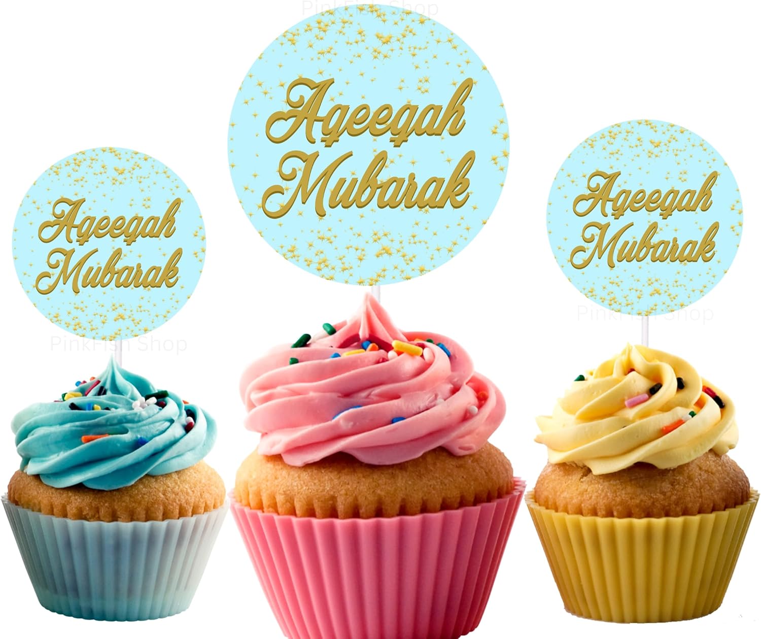 Amazon.com: Aqeeqah Mubarak Cupcake Toppers (24 Count) - in Blue Muslim ...
