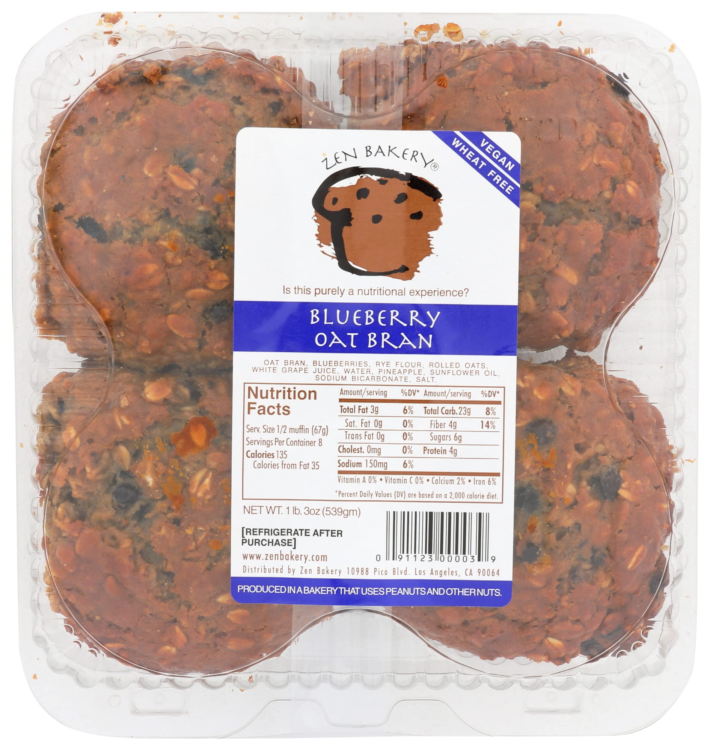 Amazon.com: ZEN BAKERY Oatbran Blueberry Muffins 4 PK, 19 OZ : Grocery ...