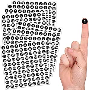 30 Sheets Small Number Stickers, 1 to 100 Sticky Number Round Stickers ...