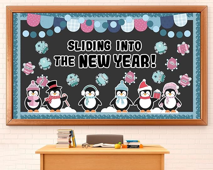 Amazon.com: Justforjoyful Winter Bulletin Board Set Winter Penguin ...