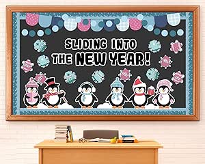 Amazon.com: Justforjoyful Winter Bulletin Board Set Winter Penguin ...