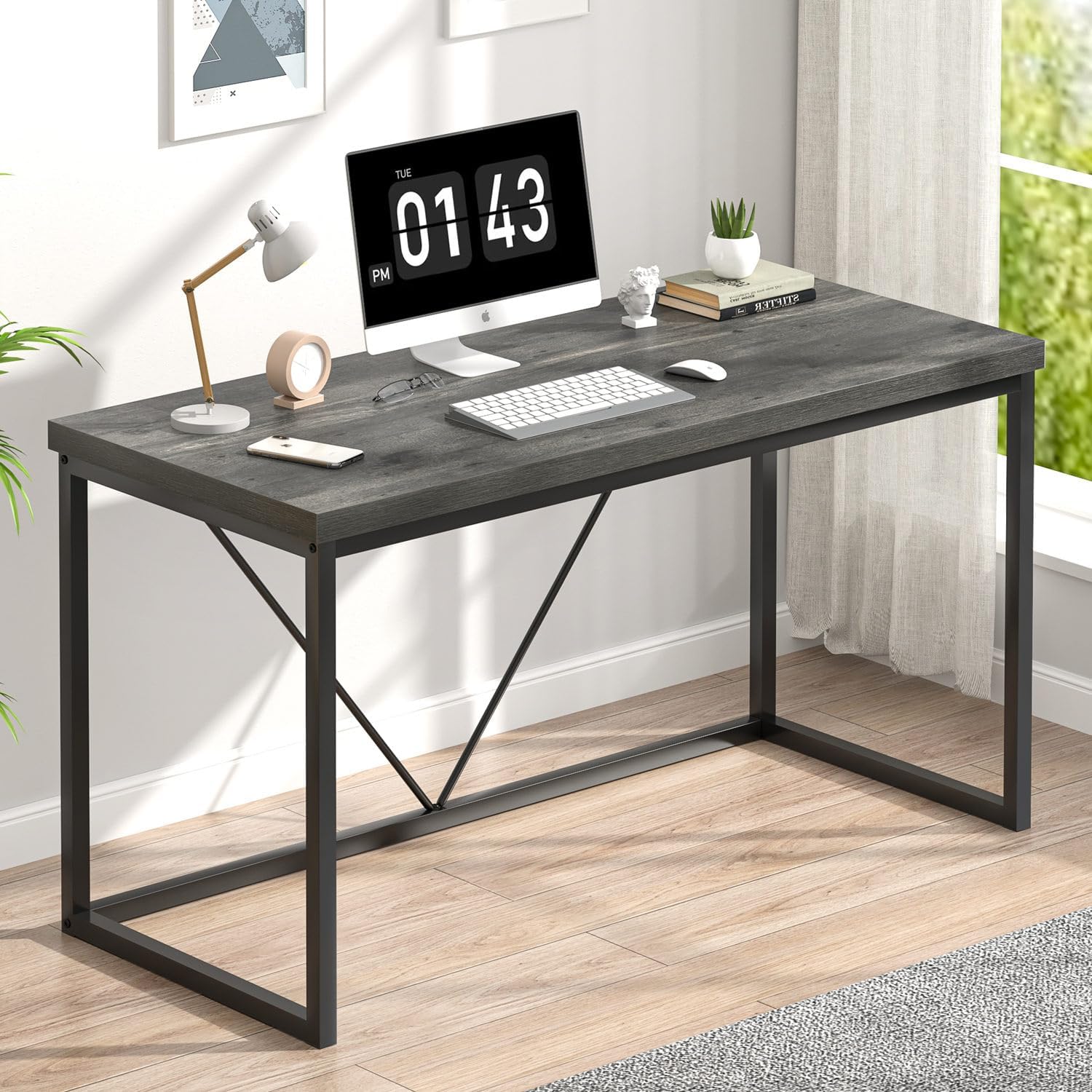 Amazon.com: EXCEFUR Modern Computer Desk, Small Home Office Desk, Wood ...
