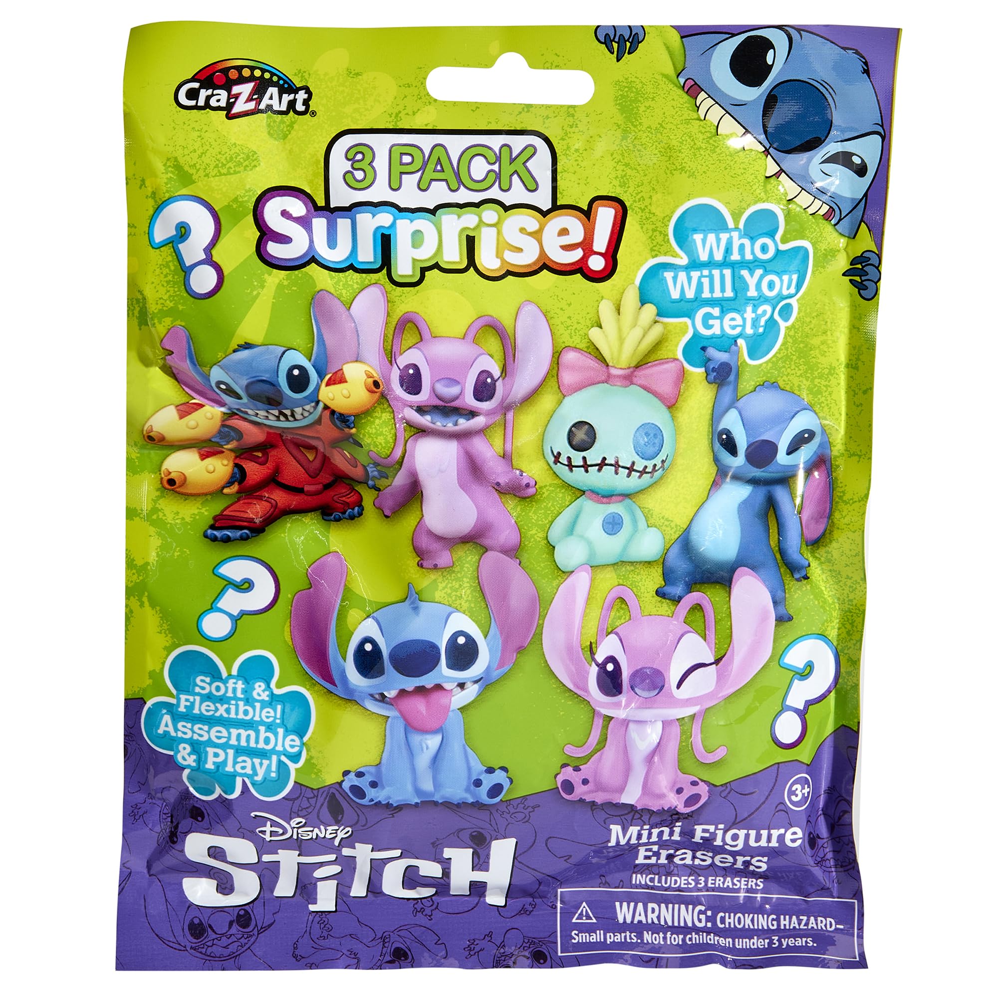 Amazon.com: Stitch Surprise 3 Pack Mini Figure Erasers - Get 3 Real ...