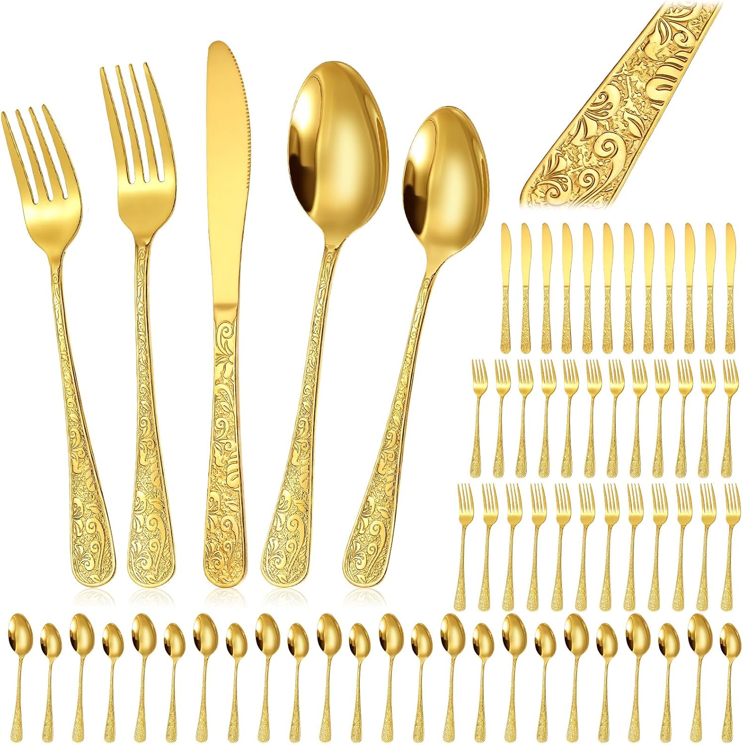 Amazon.com: Dandat 60 Pcs Vintage Carved Gold Silverware Set for 12 ...