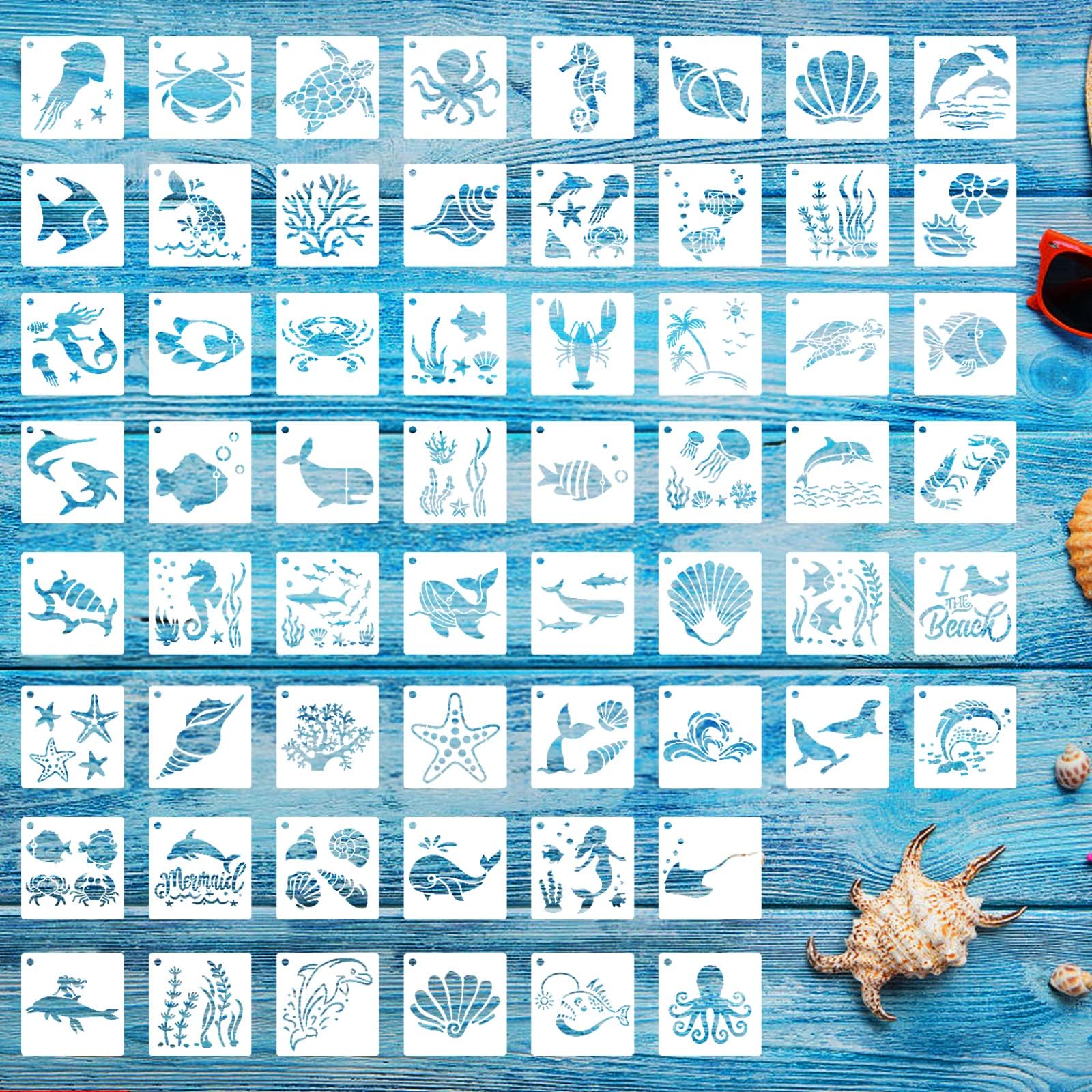 GORGECRAFT 8 Mixed Sea Animals Stencils Set 5.1x5.1 Ocean Creatures ...