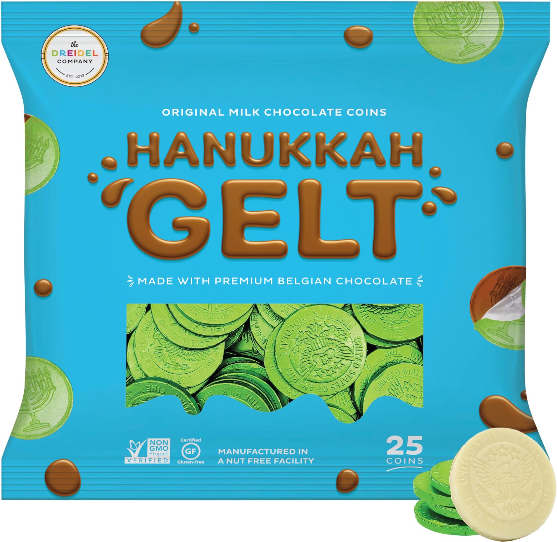 Amazon.com: The Dreidel Company White Milk Chocolate Coins, Green Foil ...