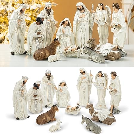 Amazon.com: glitzhome 15.5" x 36" Large Ivory Nativity Figurines Set ...