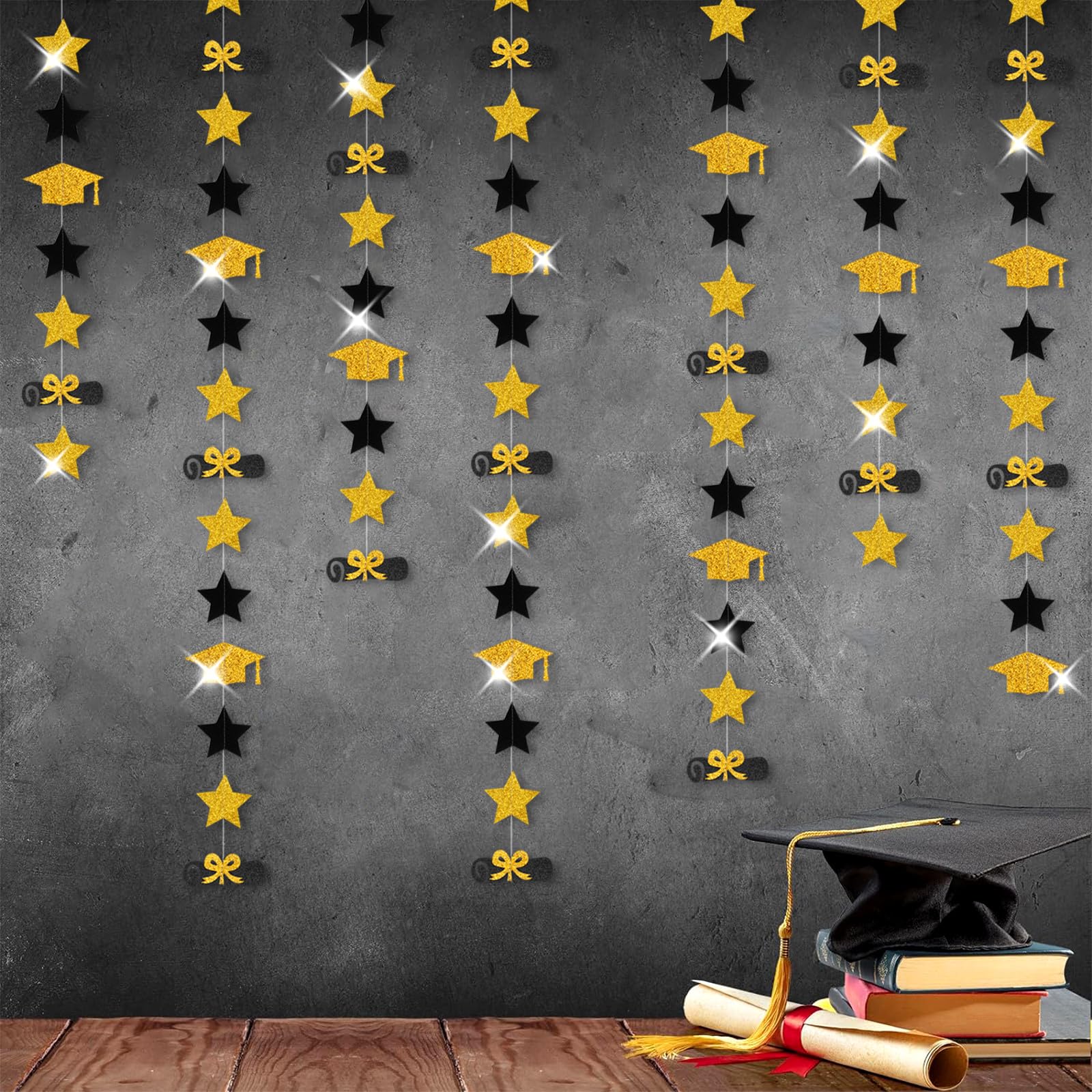 Amazon.com: Black-Gold Graduation-2025 Class Party-Decorations Garland ...