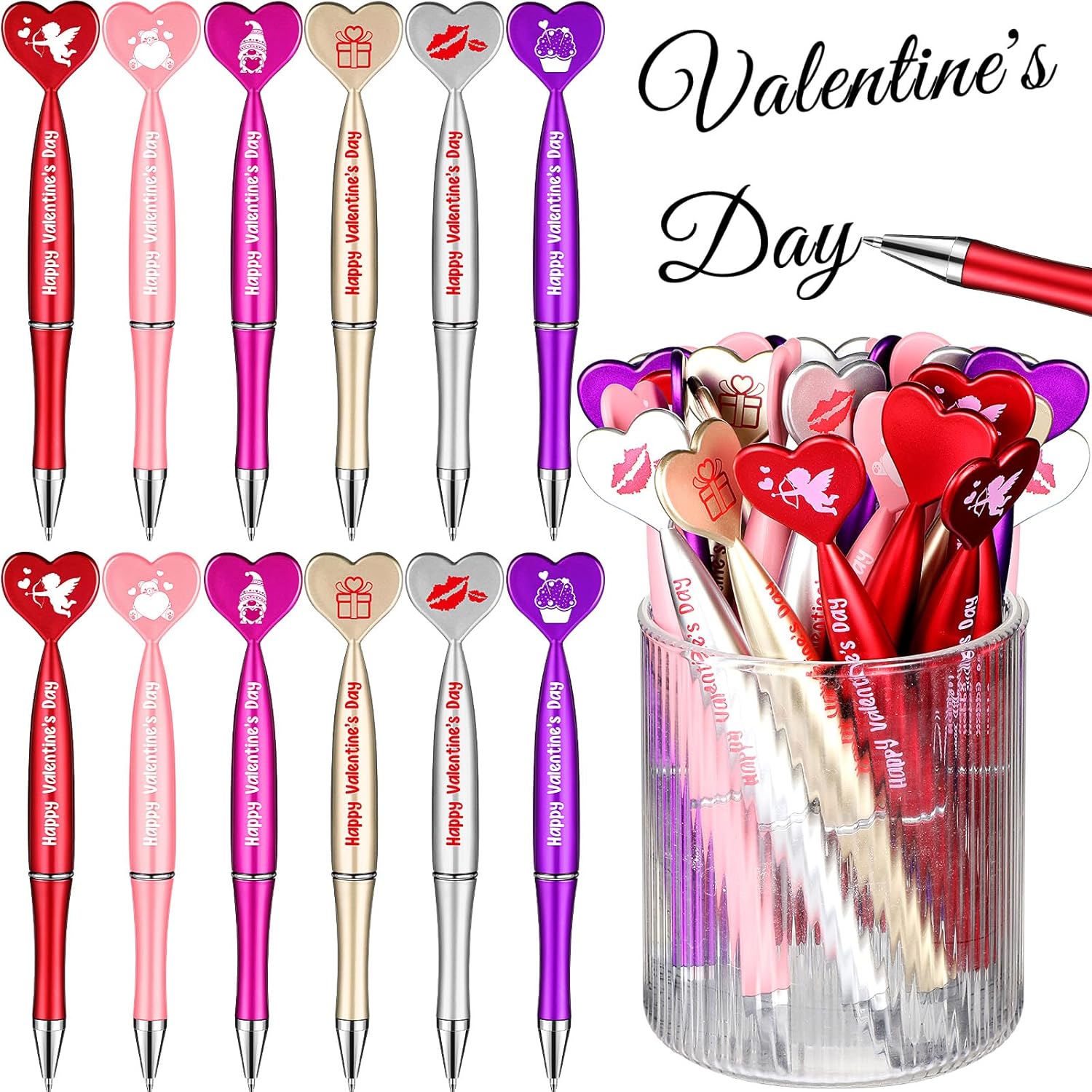 Amazon.com : Engrowtic 100 Pcs Valentine's Day Heart Shaped Pens Bulk ...