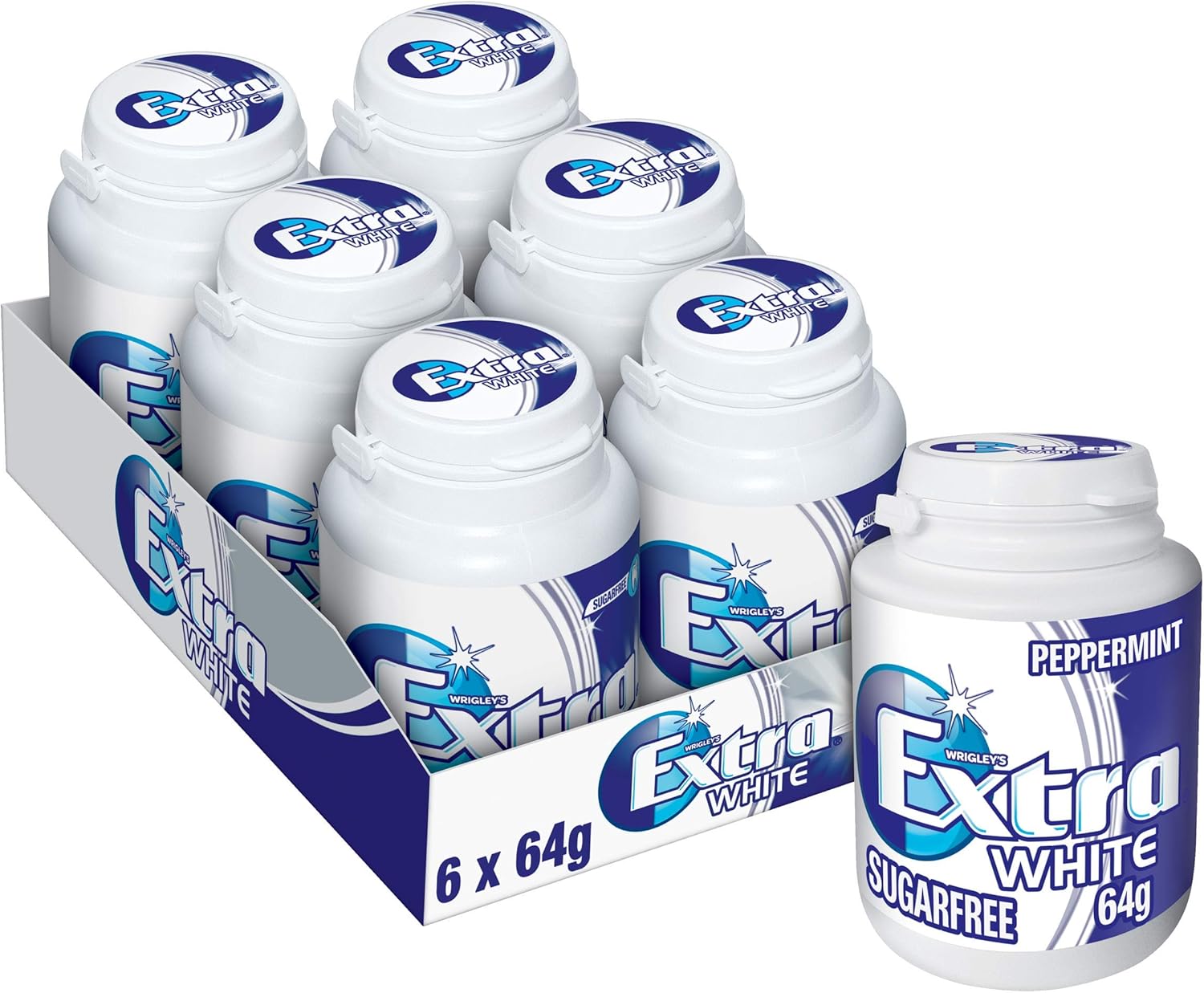 Extra White Peppermint, Sugar Free Chewing Gum, 64g Bottle (Case of 6 ...