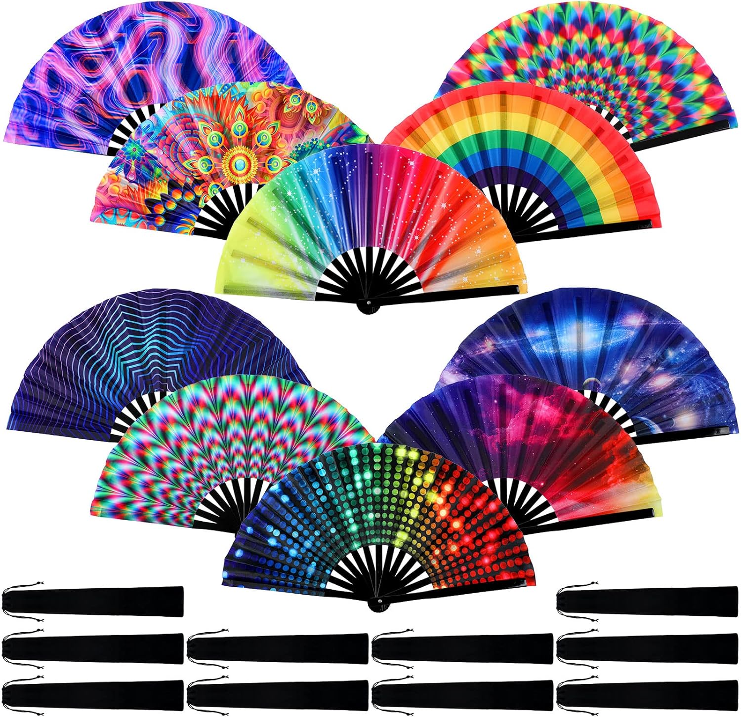 Amazon.com: Pinkunn 10 Pcs Large Rave Hand Fan Folding Fan with Bamboo ...