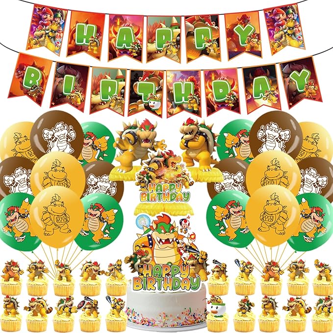 Amazon.com: 53pcs Bowser Party Supplies Mario Birthday Decorations ...