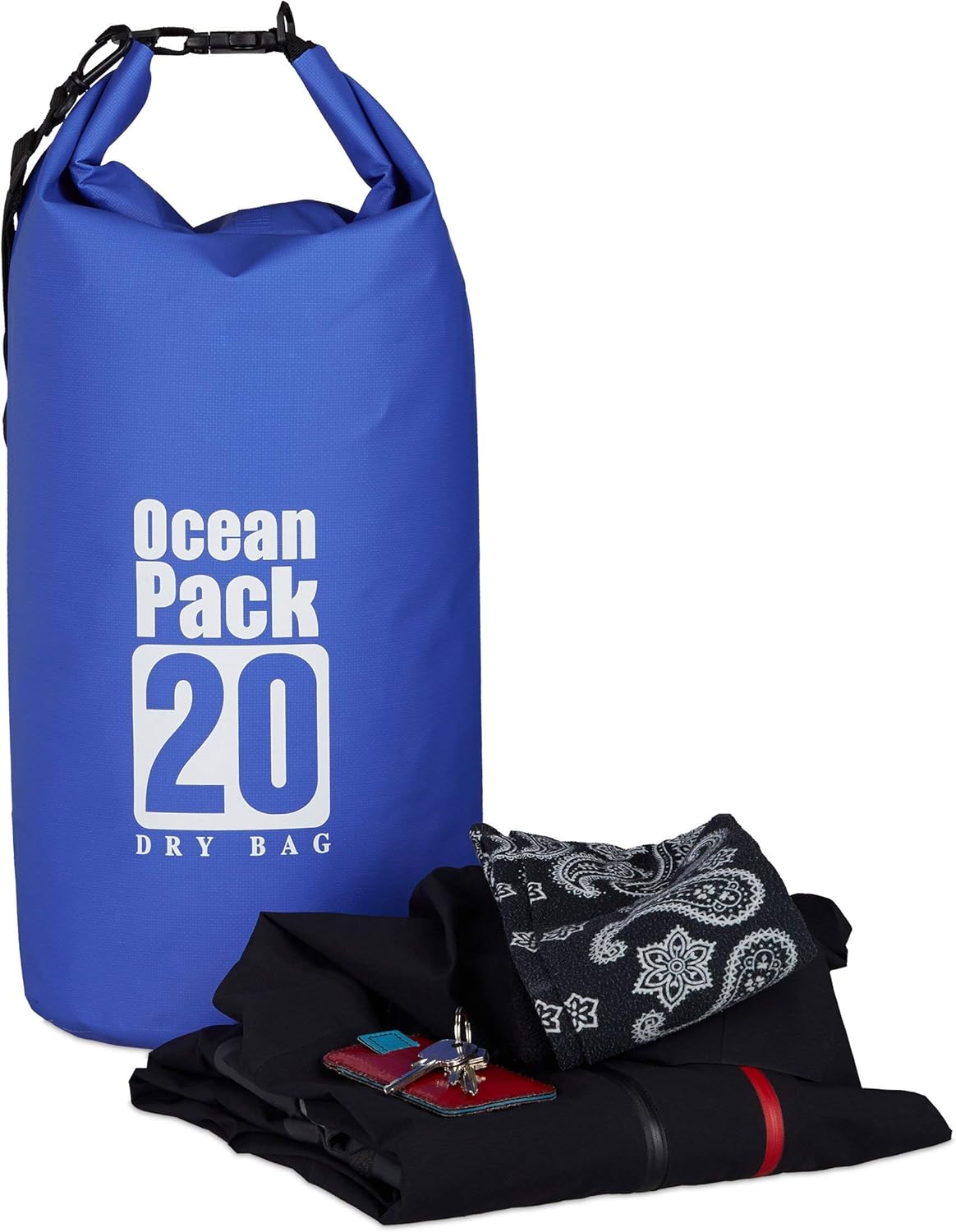Relaxdays Dry Bag, 20L, Waterproof Ocean Backpack, Ultralight Gear for ...