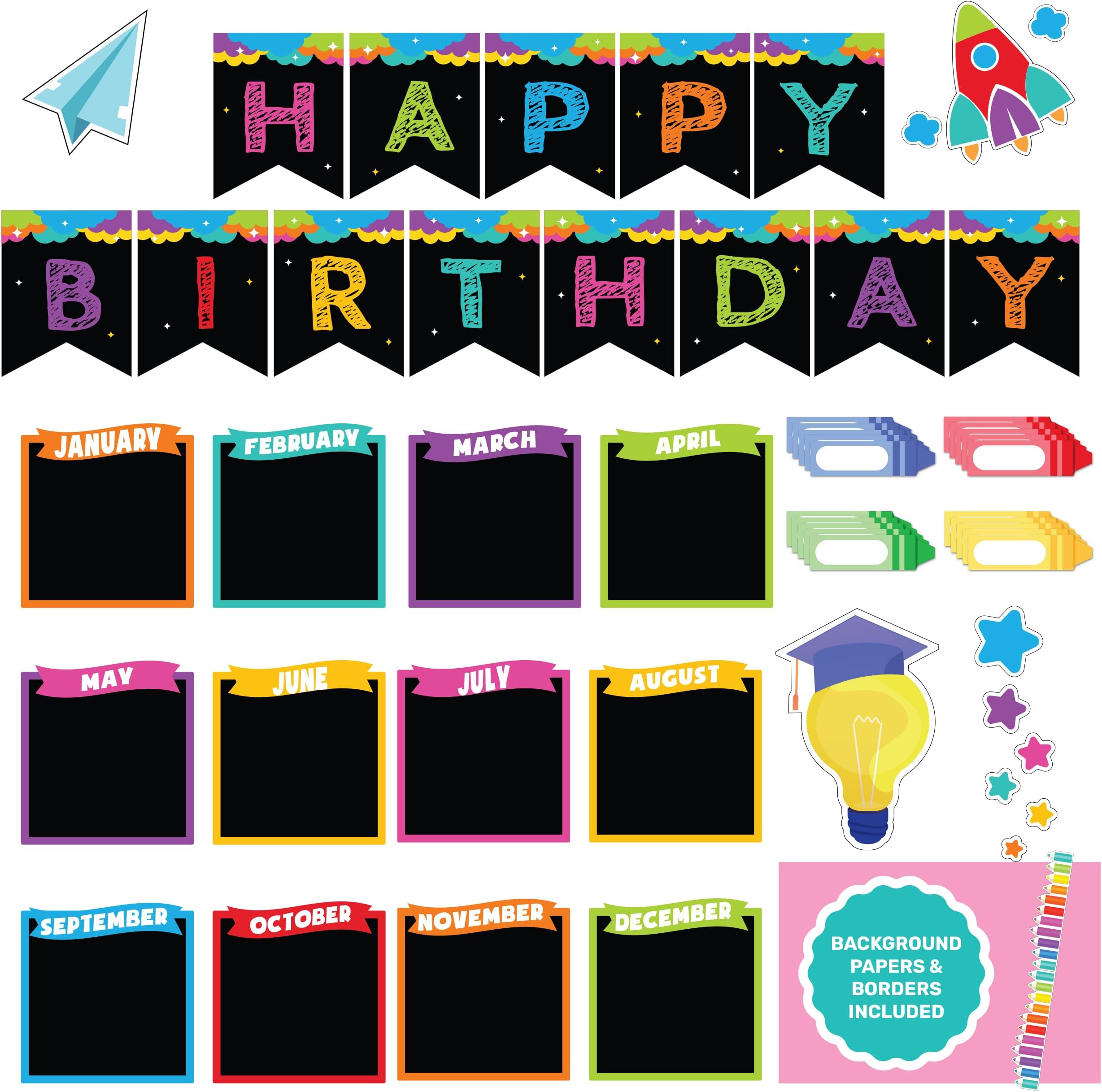 Amazon.com: 20 Pieces Happy Birthday Bulletin Board Set Birthday Wall ...