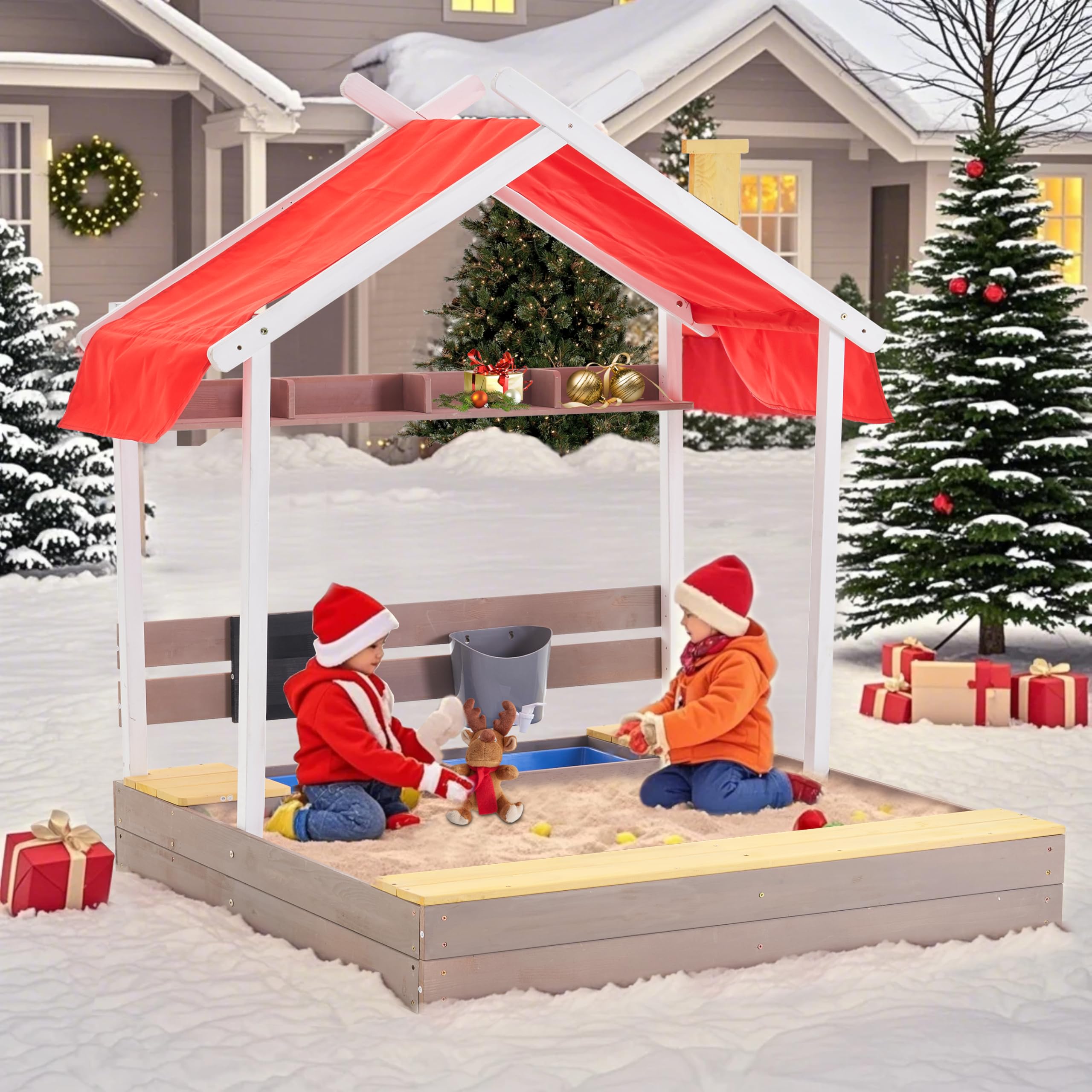 Amazon.com: Kids Wooden Sandbox with Cover, 45'' Pipleo Outdoor Sand ...