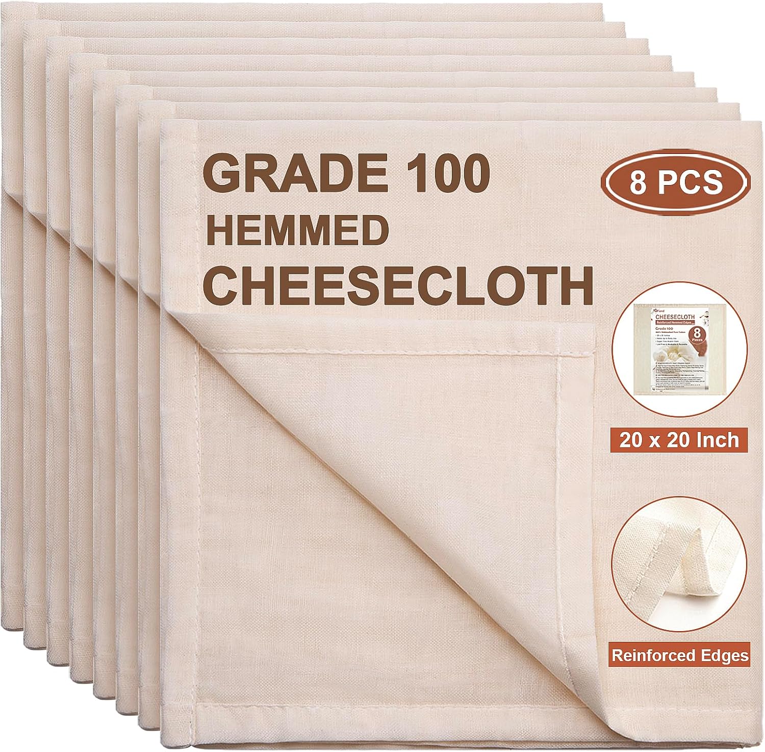 Amazon.com: eFond 8-PACK Hemmed Cheese Cloths, 20x20Inch, Grade 100 ...