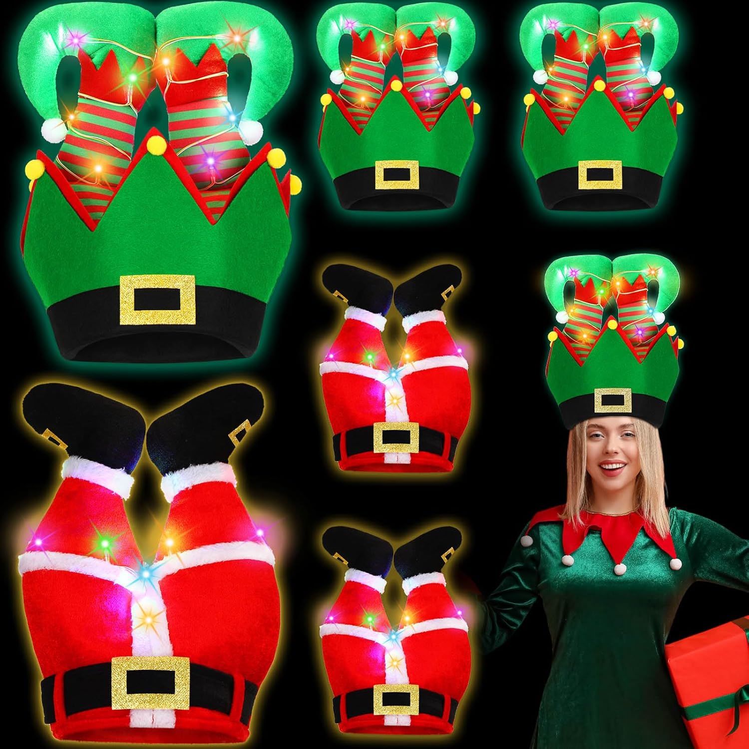 Amazon.com: Liitrsh 6 Pcs Christmas Party Hats with LED Lights ...